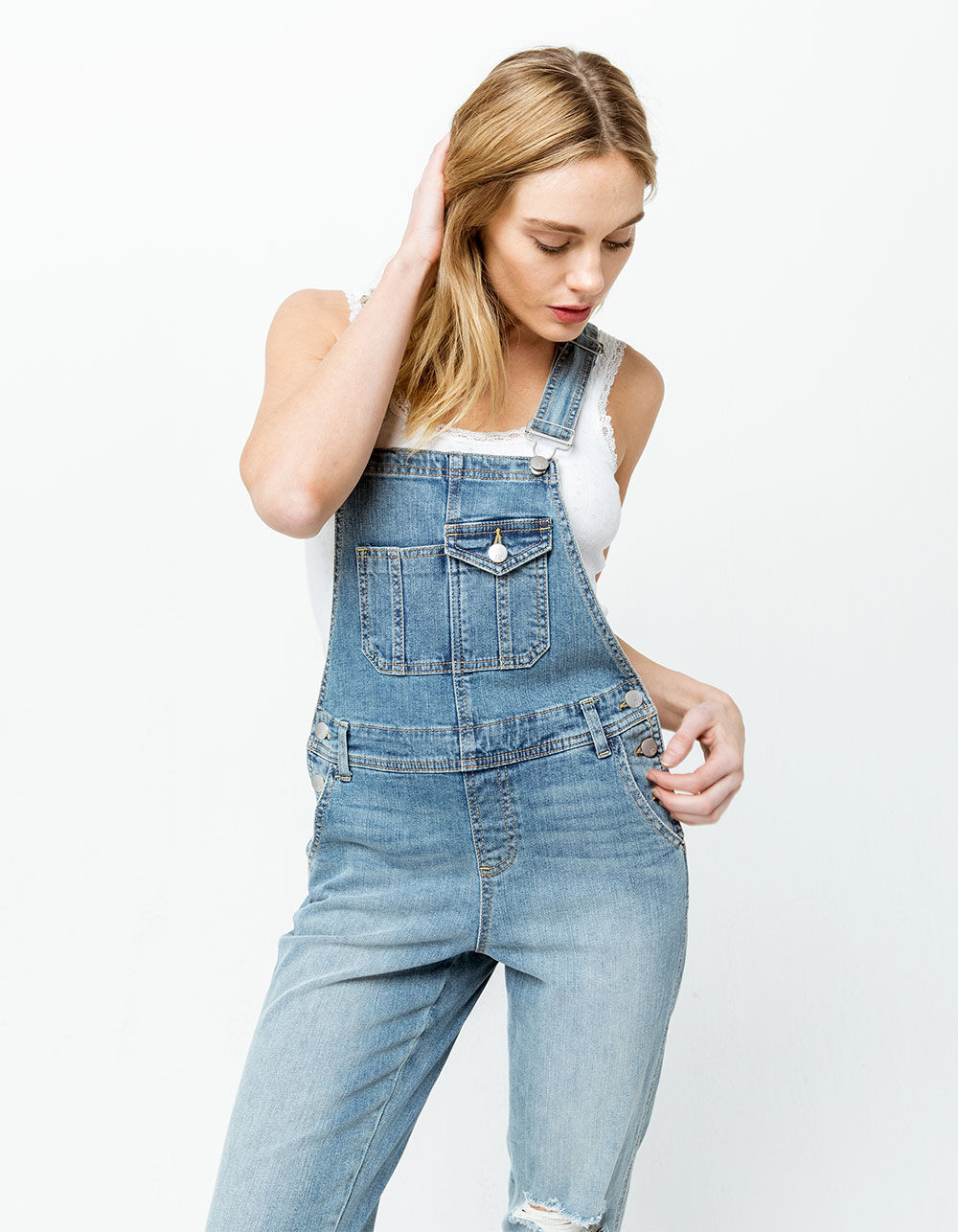 RSQ Boyfriend Ripped Womens Denim Overalls - MEDIUM BLAST | Tillys