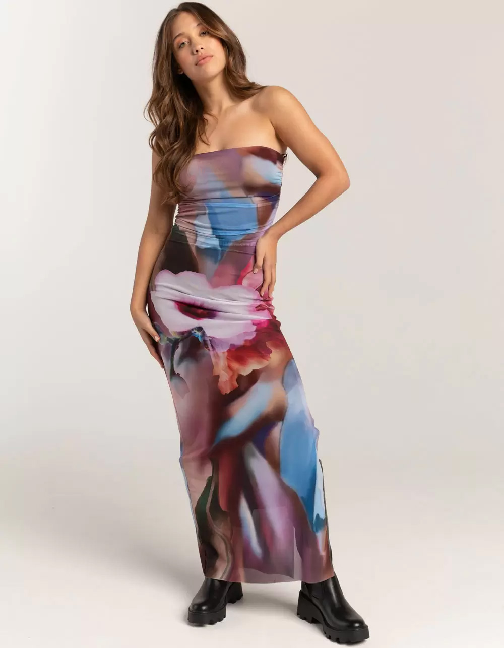WEST OF MELROSE Printed Mesh Womens Tube Maxi Dress - MULTI | Tillys