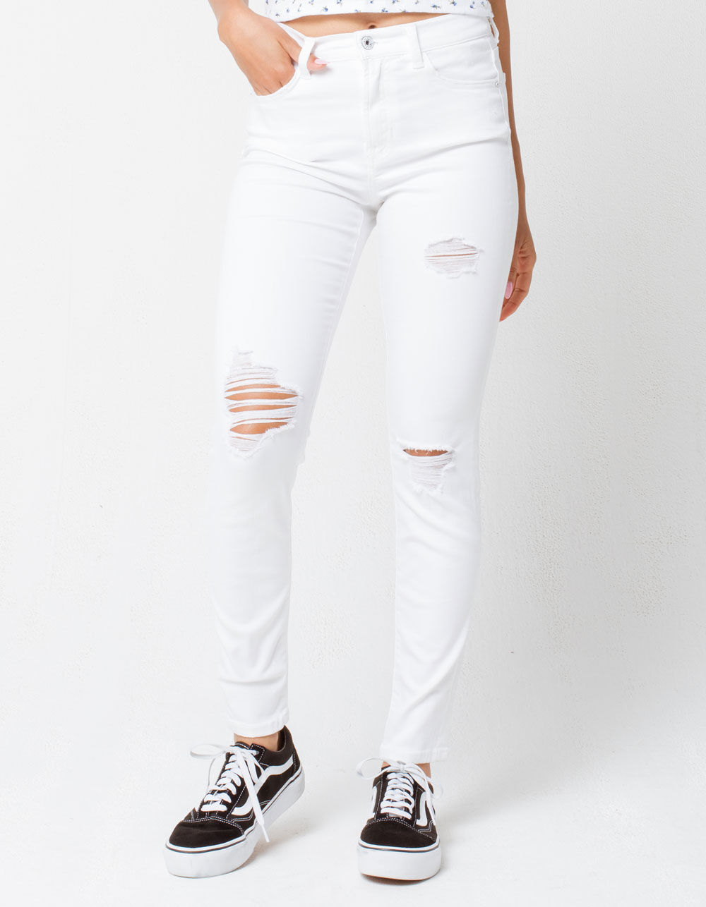 SNEAK PEEK Ripped White Womens Skinny Jeans - WHITE | Tillys