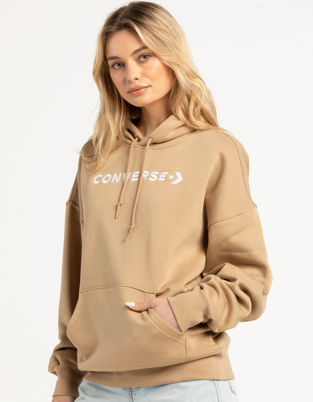 CONVERSE Embroidered Woodmark Womens Hoodie - KHAKI | Tillys