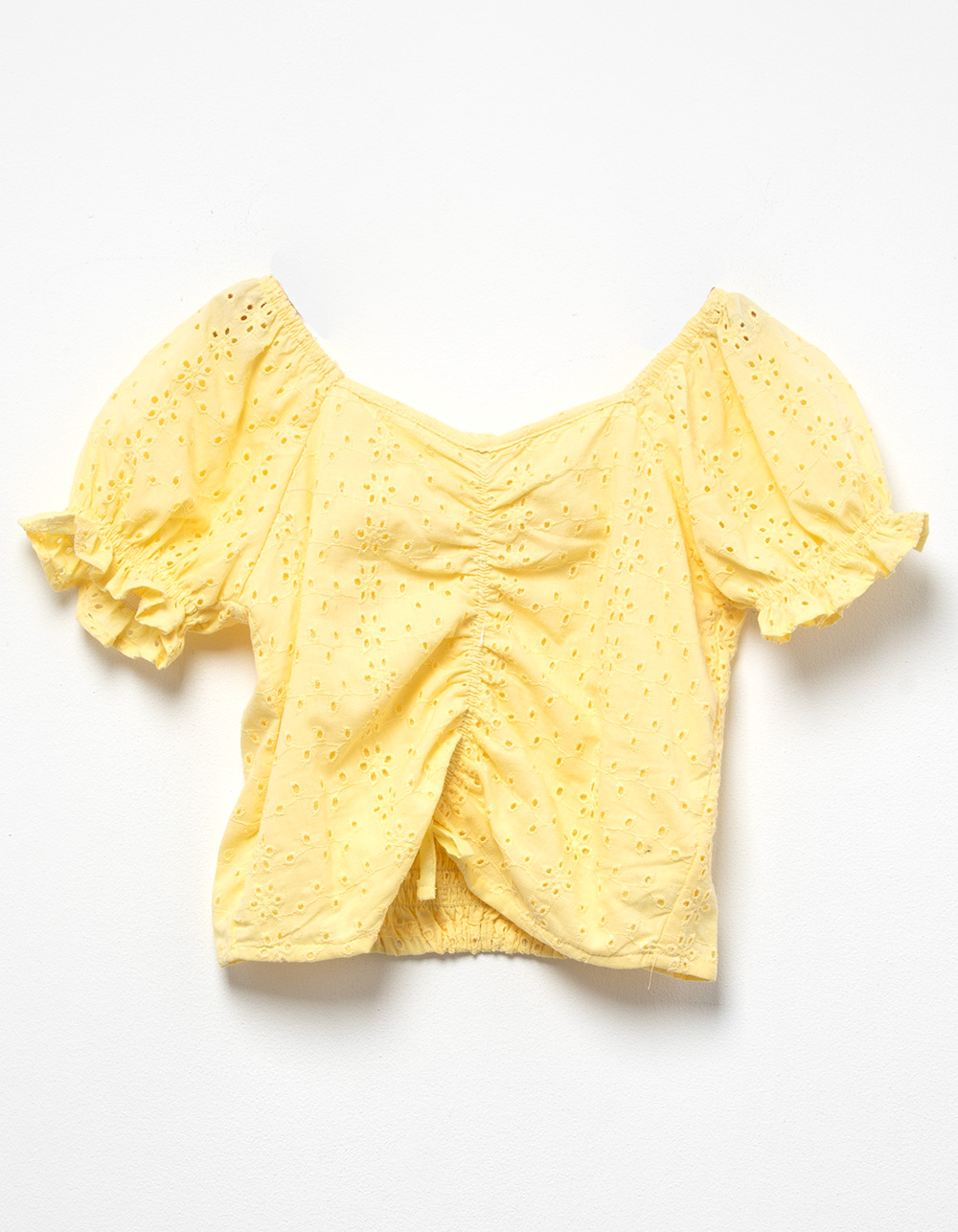 FULL CIRCLE TRENDS Eyelet Cinch Front Girls Top - YELLOW | Tillys