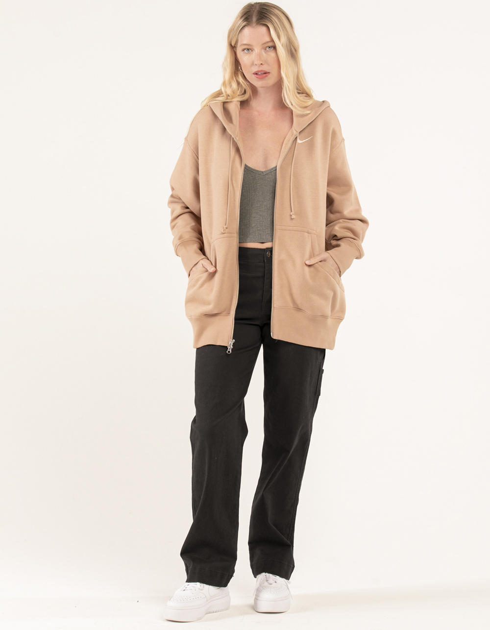 Nike Sportswear Phoenix Fleece Womens Oversized Zip Up Hoodie Khaki