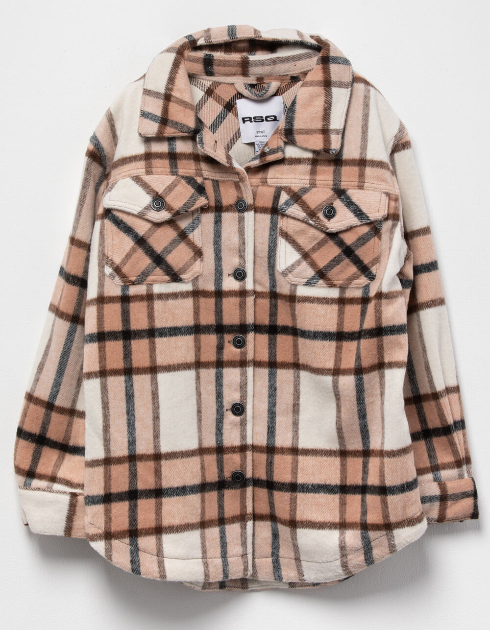 RSQ Girls Plaid Oversized Shacket - Cream Combo | Tillys