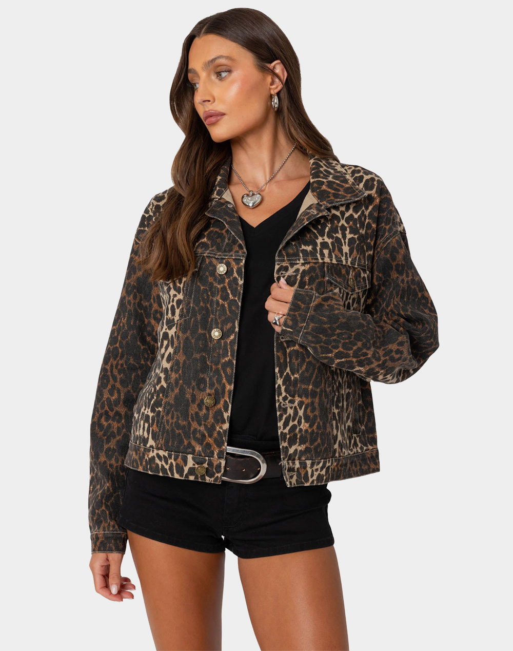 EDIKTED Leopard Print Denim Jacket - ORANGE | Tillys