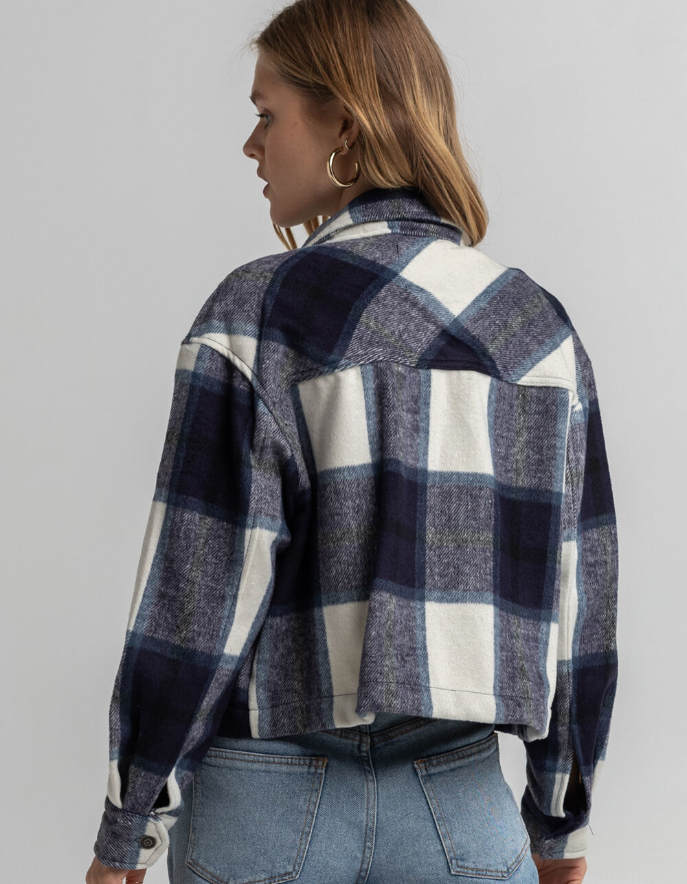RSQ Wool Plaid Womens Crop Shacket - BLUE COMBO | Tillys