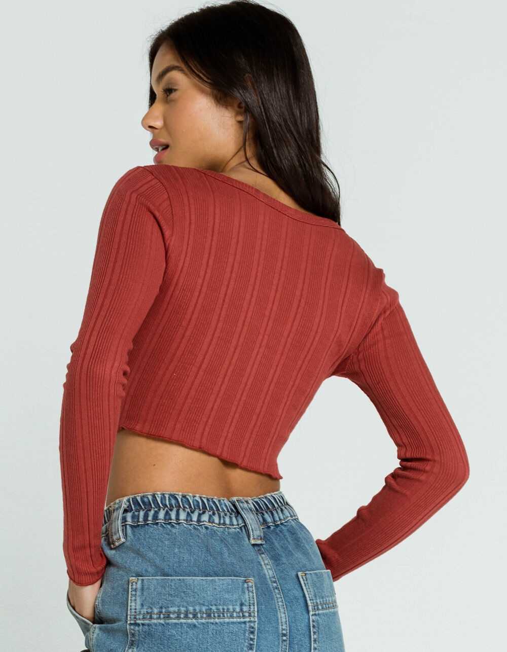 SKY AND SPARROW Button Front Womens Rust Crop Cardigan - RUST | Tillys