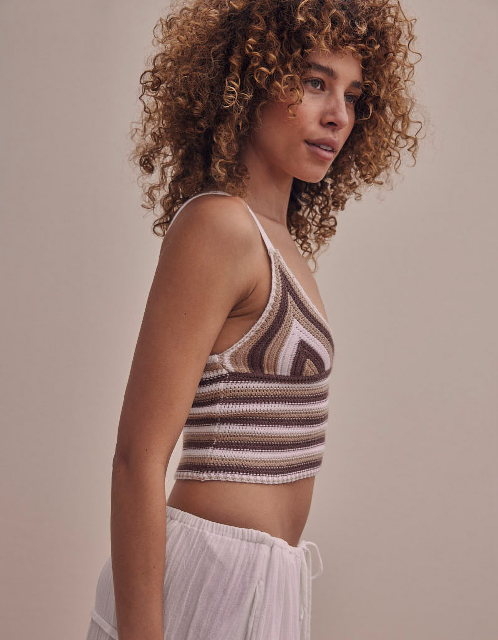 West Of Melrose Stripe Crochet Womens Tank Top Brown White Tillys