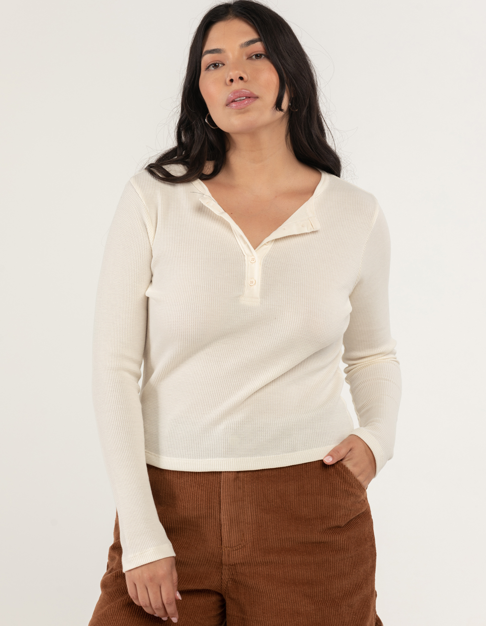 RSQ Womens Thermal Henley - CREAM | Tillys