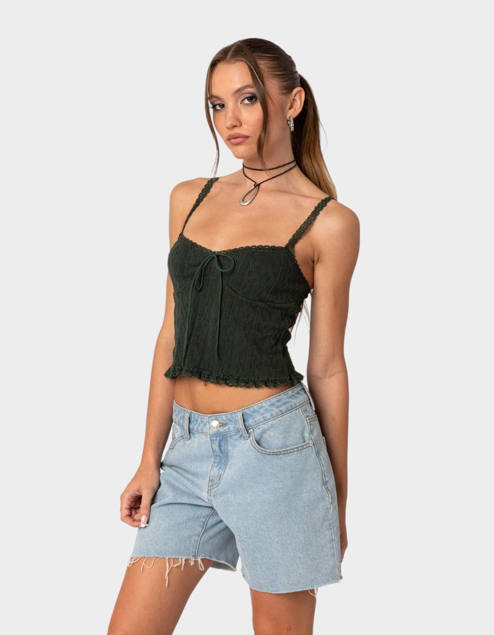 EDIKTED Lacey Knit Tank Top - DK GREEN | Tillys
