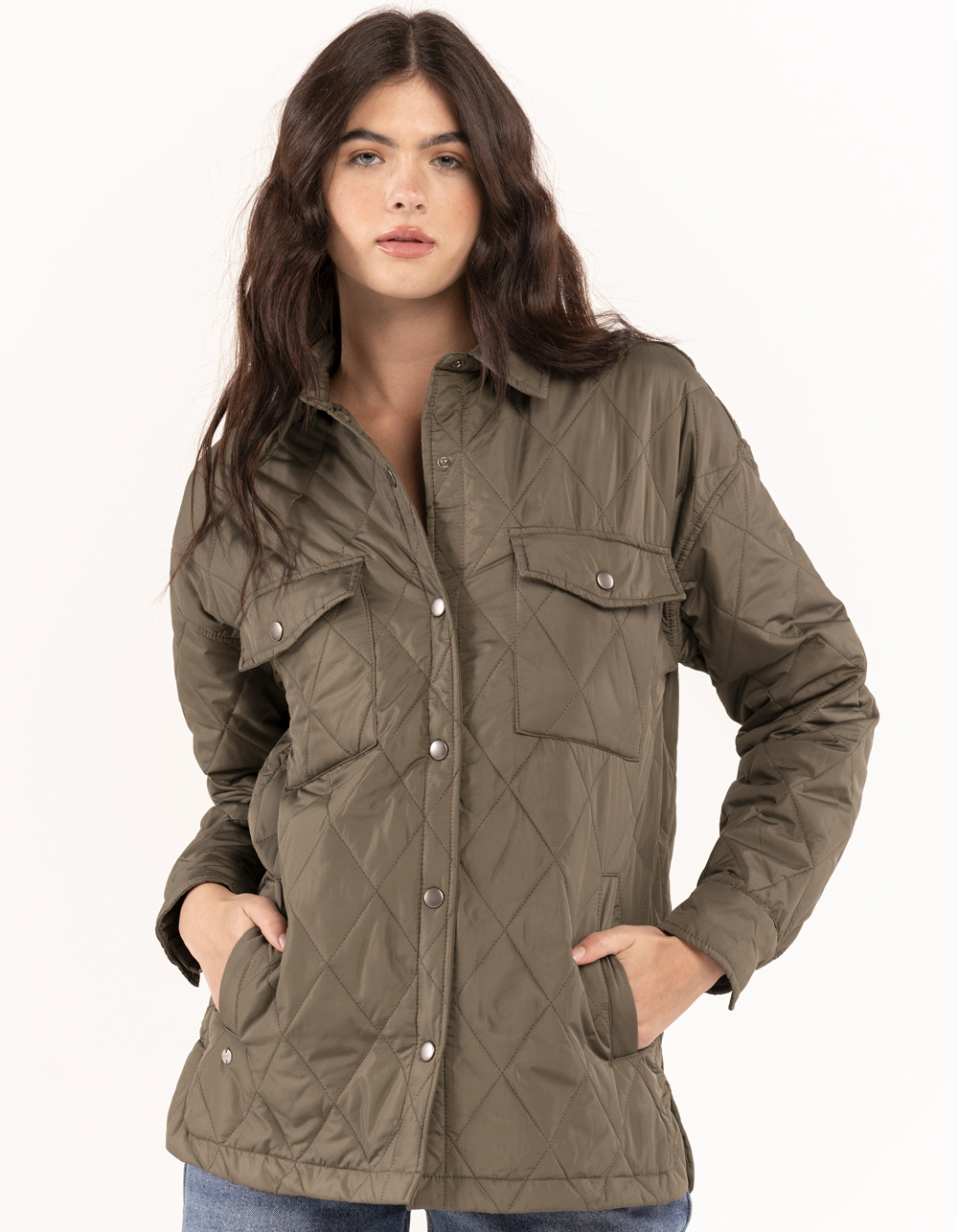 RSQ Diamond Quilt Womens Shacket - OLIVE | Tillys