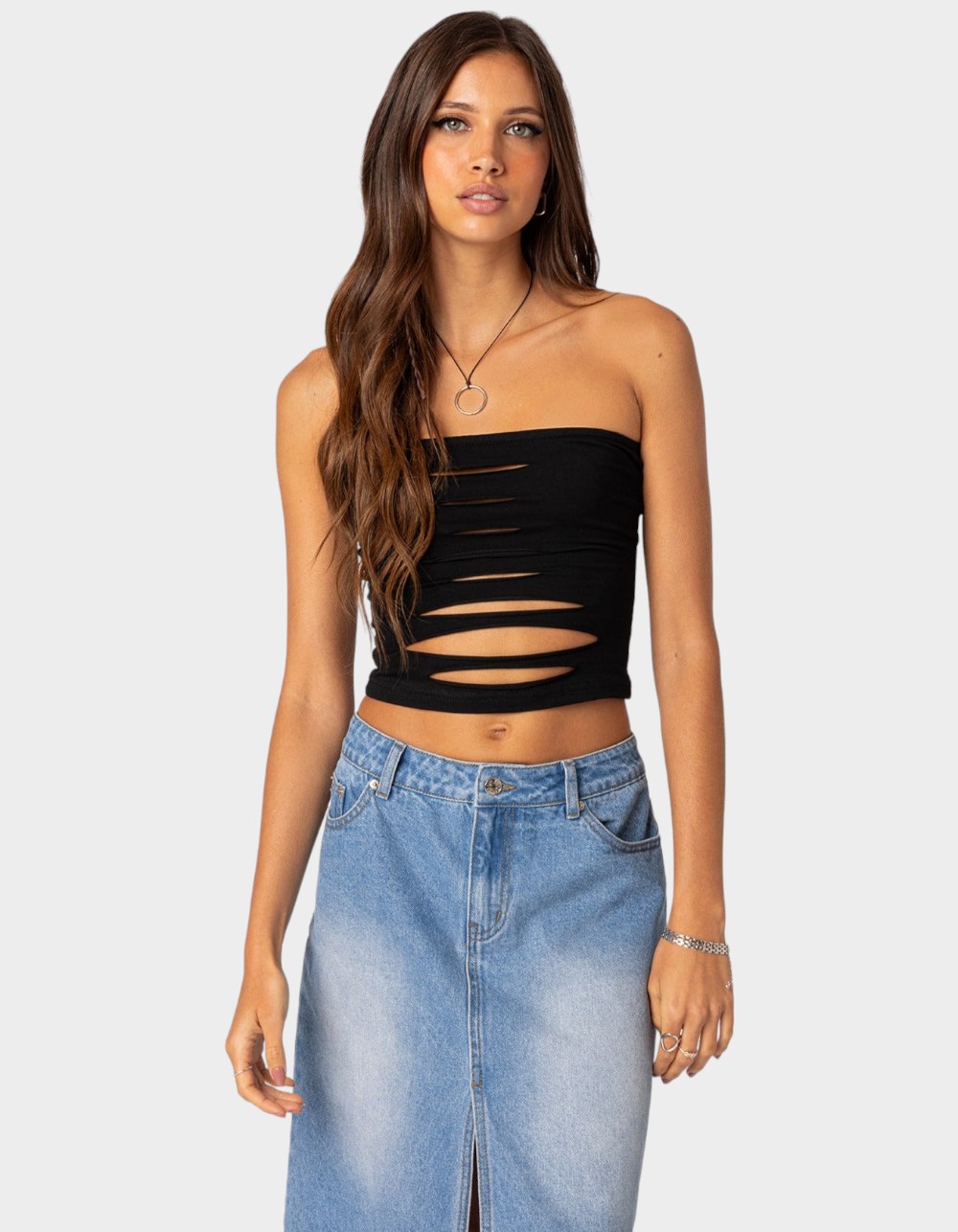 EDIKTED Kalista Slashed Tube Top - BLACK | Tillys