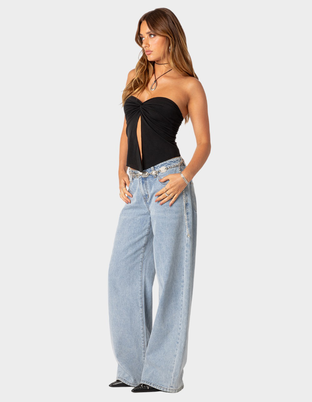 EDIKTED Twist Split Front Womens Tube Top - BLACK | Tillys