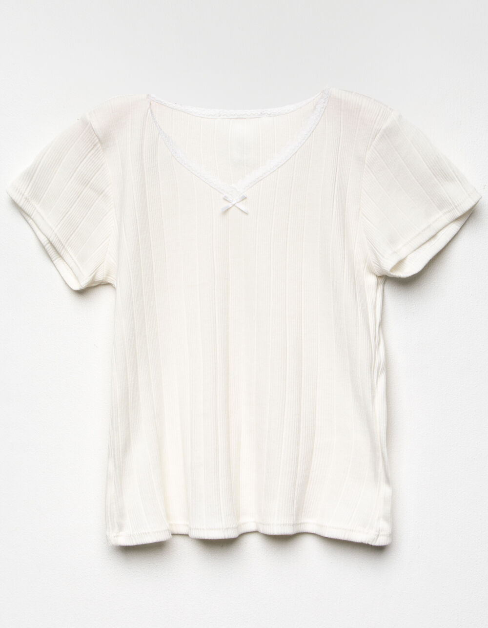 WHITE FAWN Lace Trim Girls Cream Tee - CREAM | Tillys