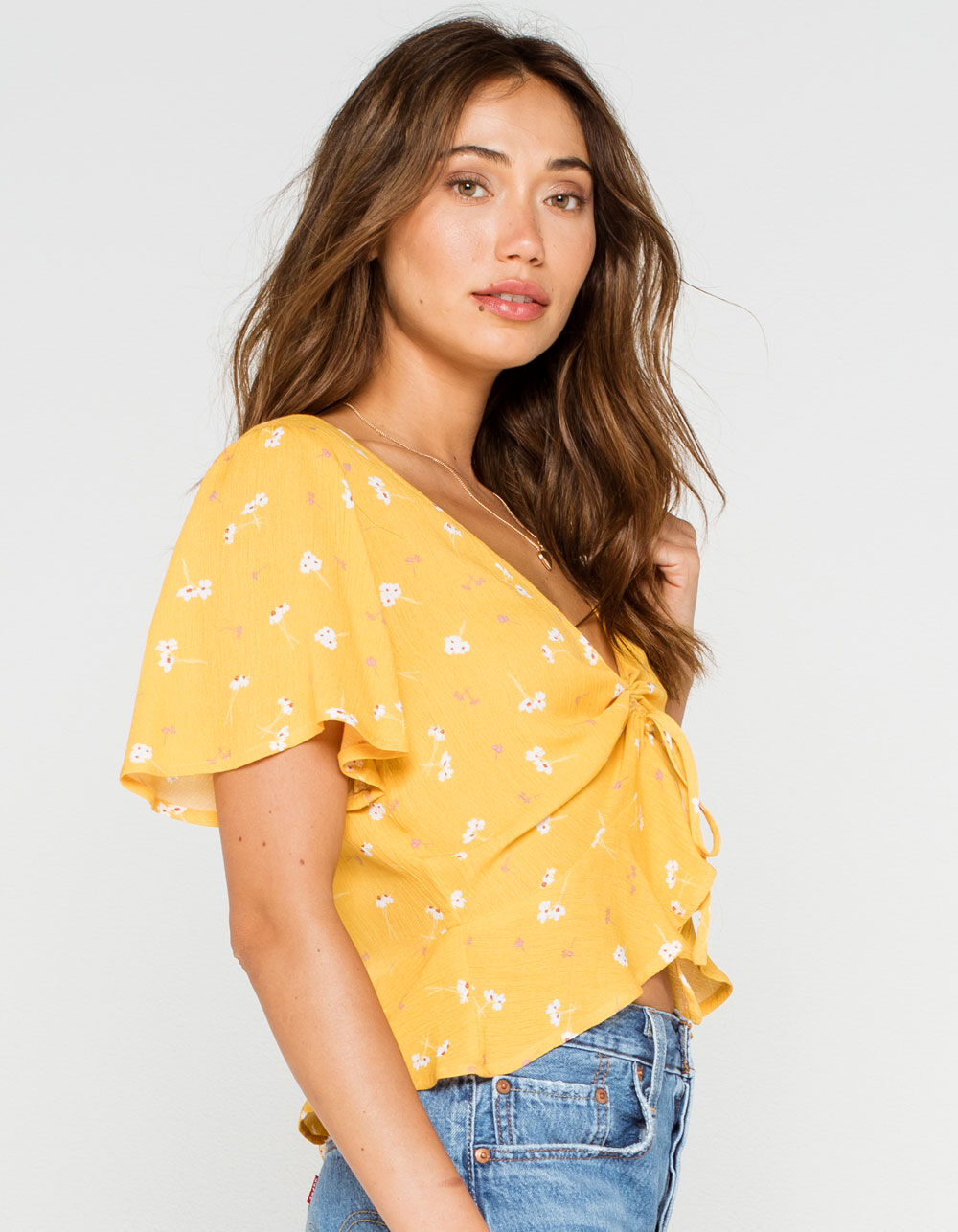 LUMIERE Cinch Ditsy Womens Yellow Top - YELLOW | Tillys