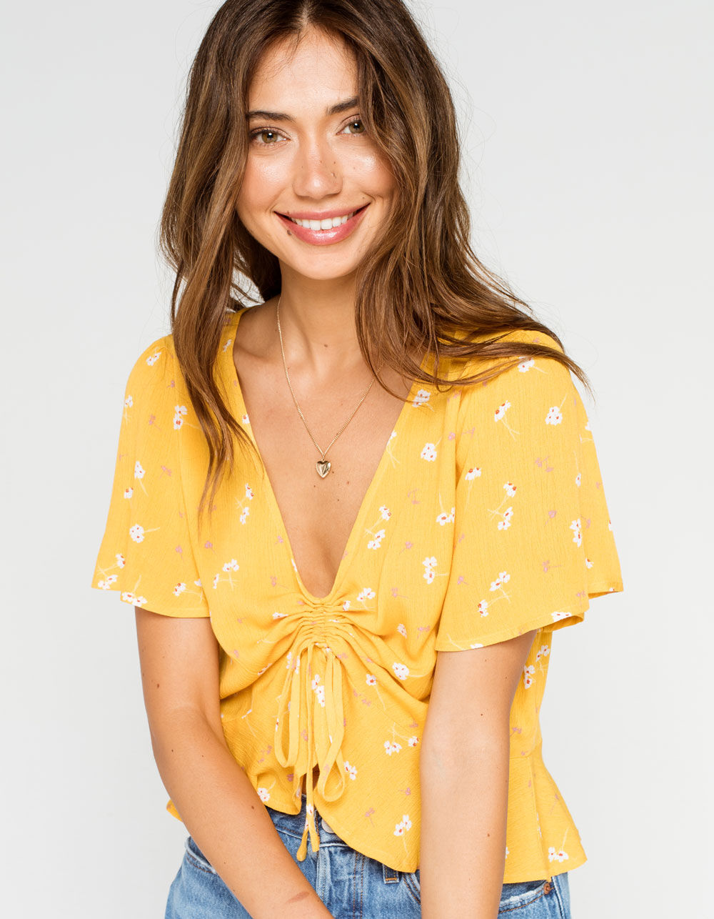 LUMIERE Cinch Ditsy Womens Yellow Top - YELLOW | Tillys