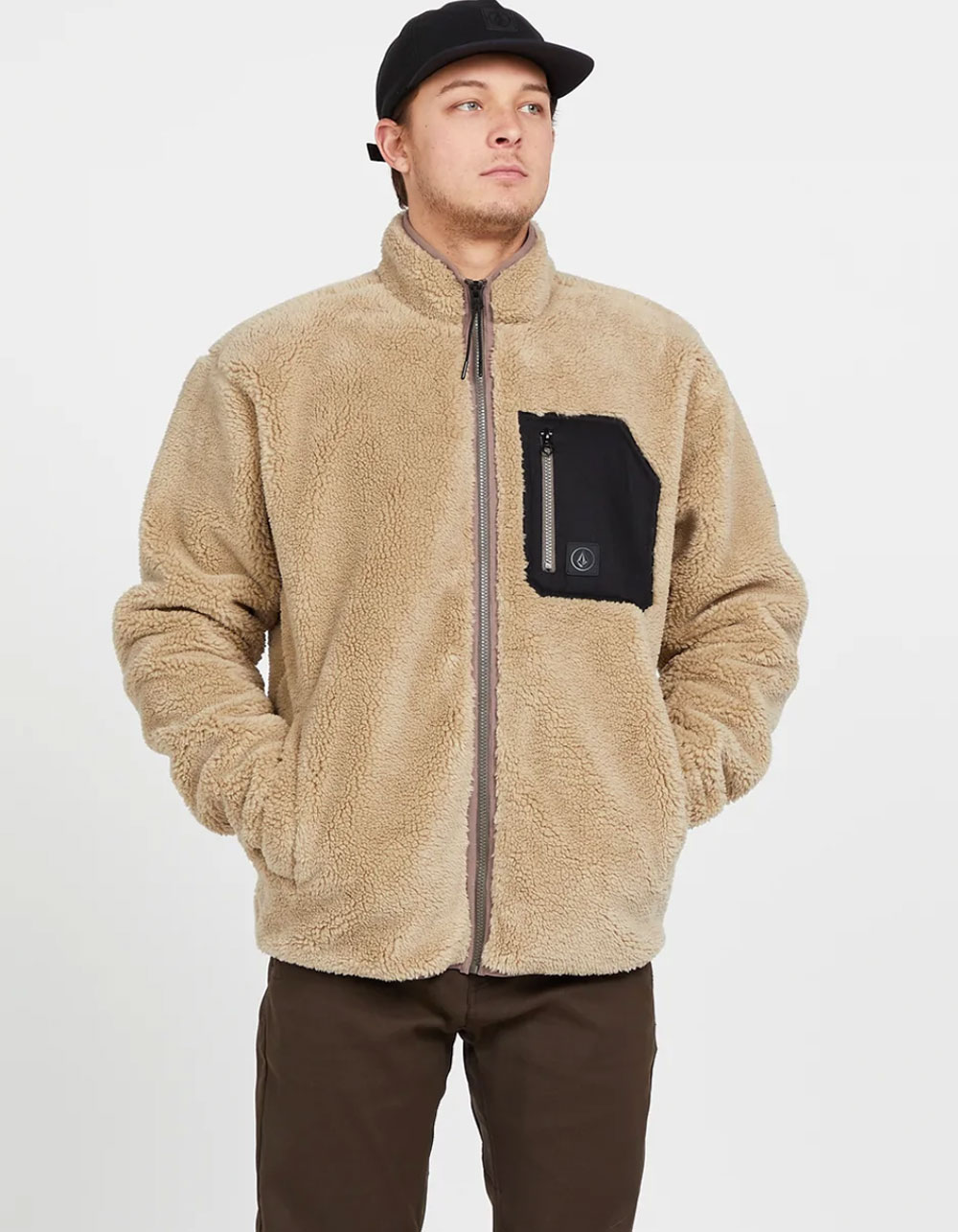 VOLCOM Muzzer Fuzzar Mens Fleece Zip-Up Jacket - KHAKI | Tillys