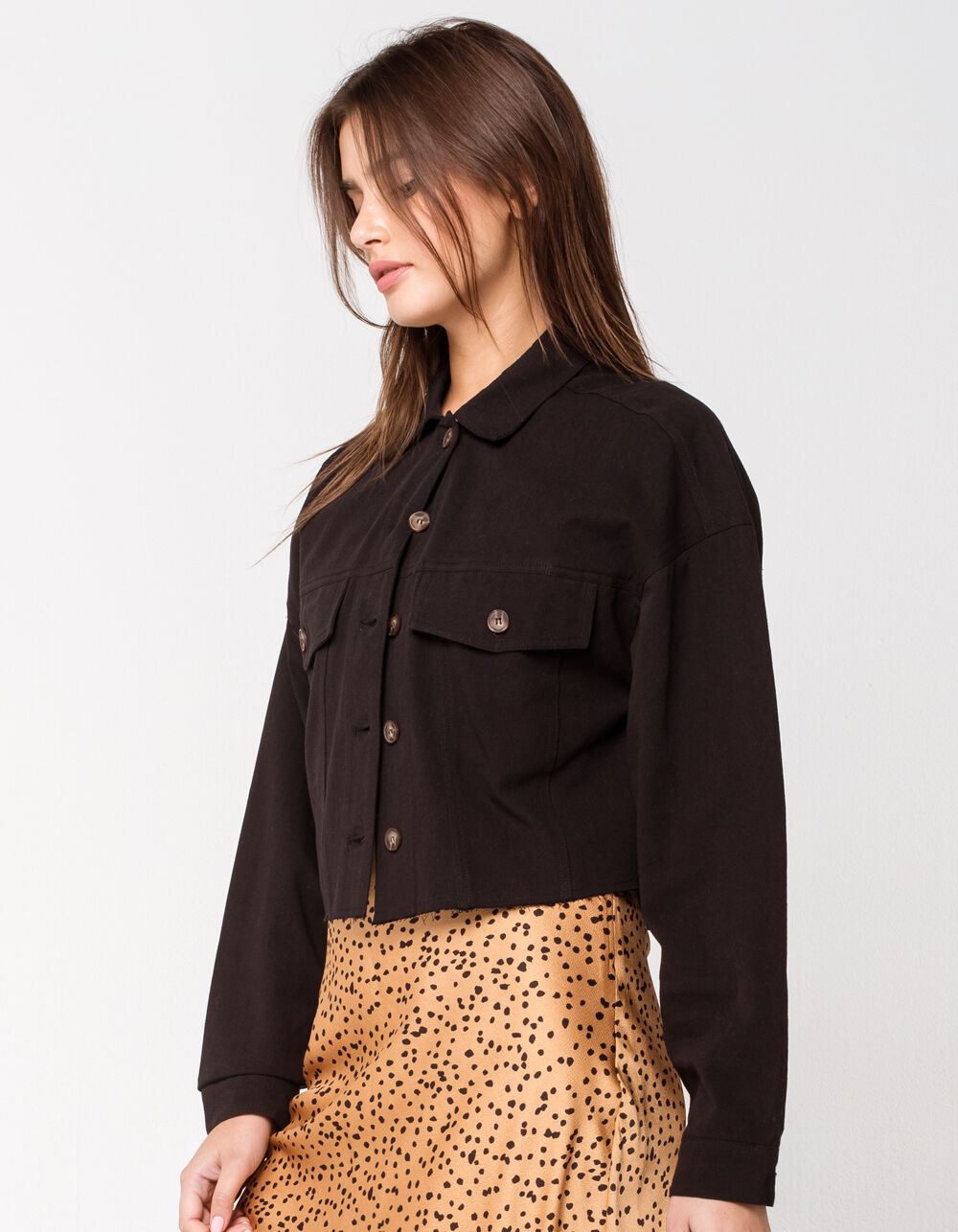 RSQ Cotton Twill Black Womens Crop Jacket - BLACK | Tillys