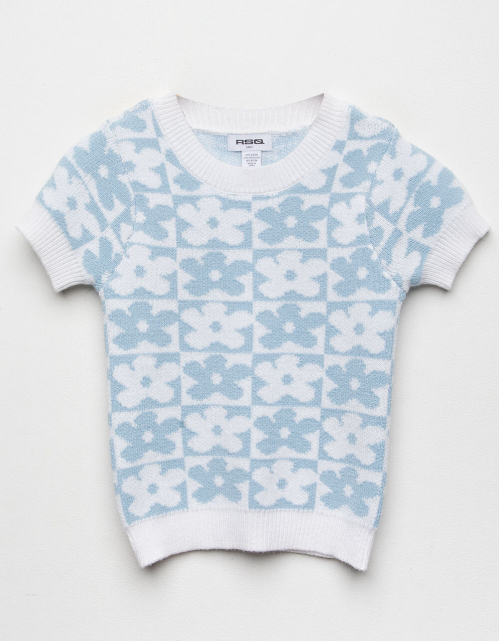 RSQ Girls Floral Checker Sweater - WHT/BLUE | Tillys