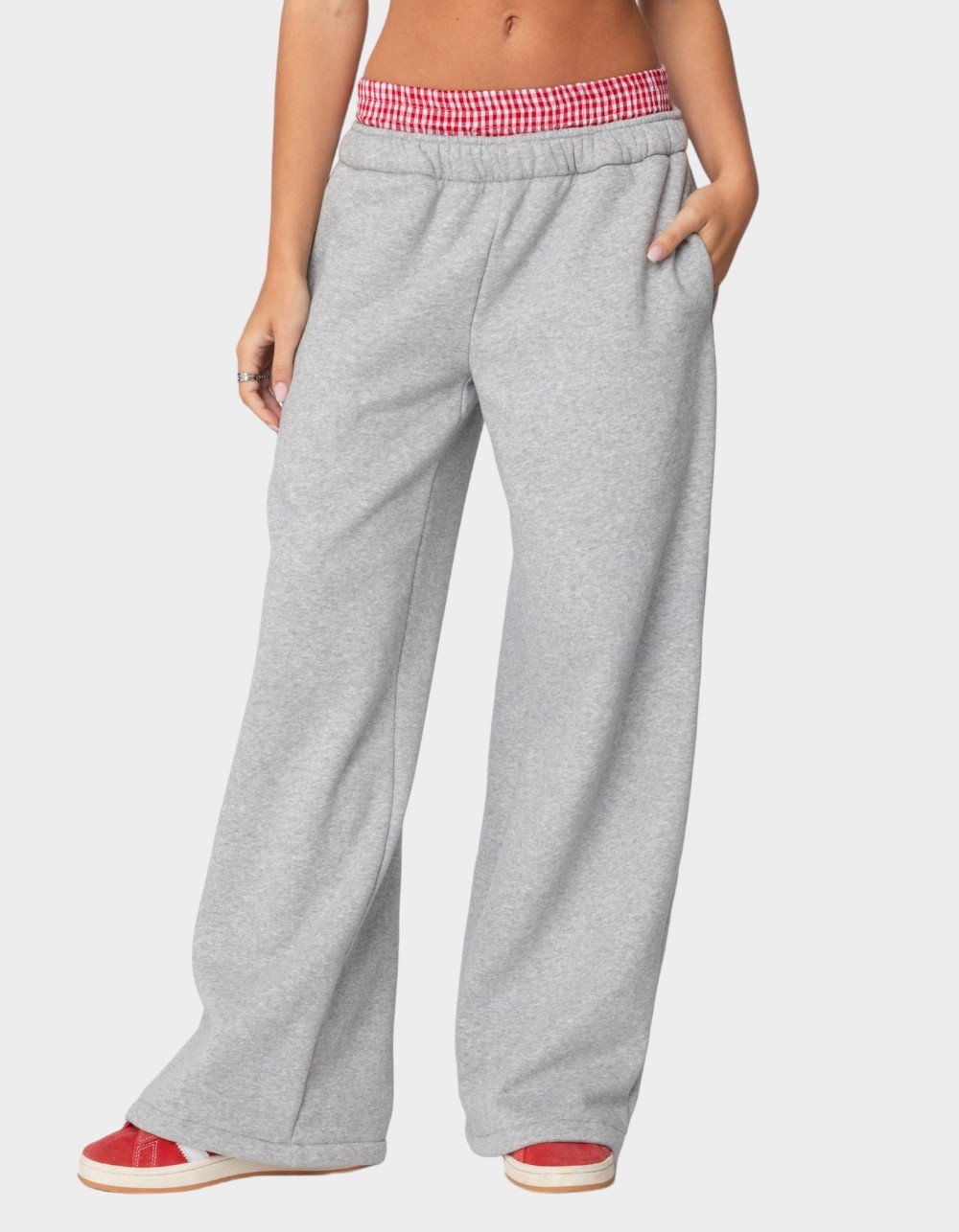EDIKTED Gingham Boxer Detail Sweatpants - GRAY | Tillys