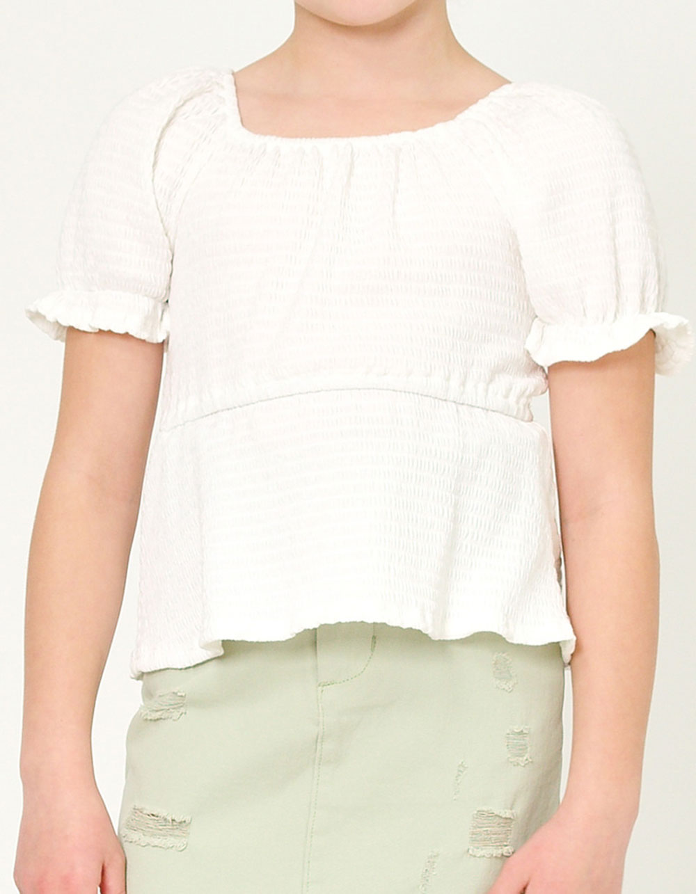 HAYDEN Texture Cinch Girls Babydoll Top - OFF WHITE | Tillys