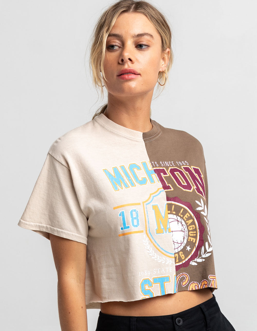 FULL TILT Sports Womens Spliced Crop Tee - BROWN | Tillys