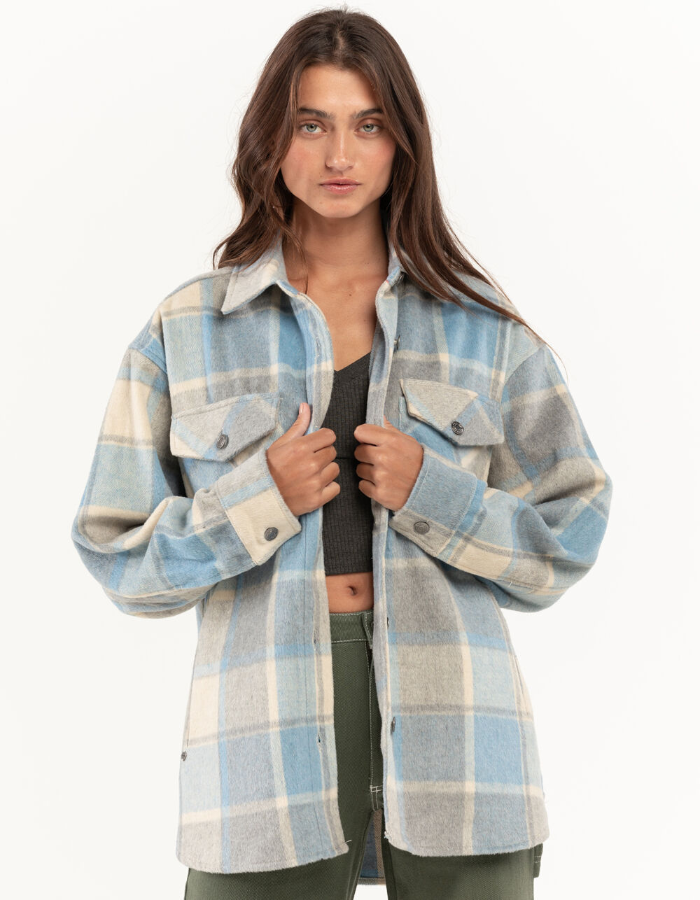 RSQ Plaid Womens Shacket - LIGHT BLUE | Tillys