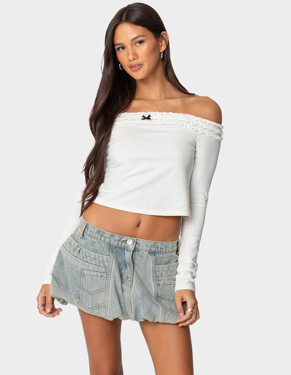 EDIKTED Gia Ruffled Off Shoulder Top - WHITE | Tillys