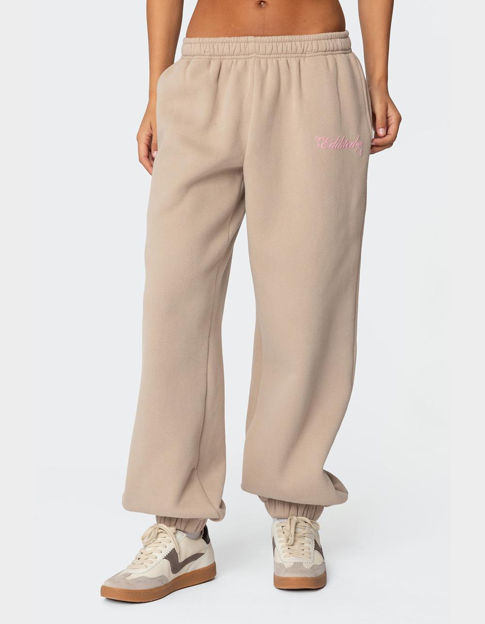 EDIKTED Sasha Bow Detail Sweatpants - BEIGE | Tillys