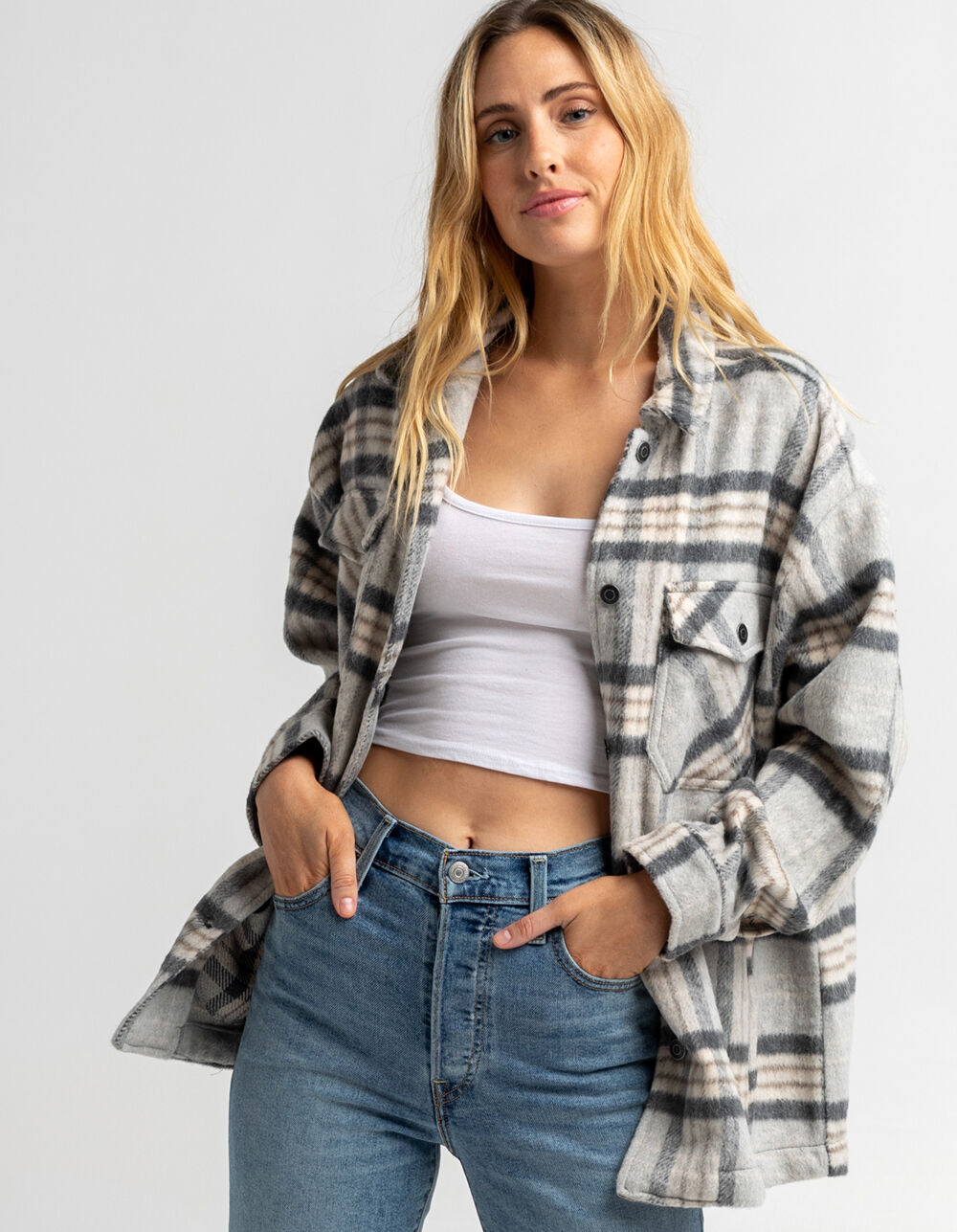 LOVE TREE Womens Plaid Button Corset - BLACK/TAN | Tillys