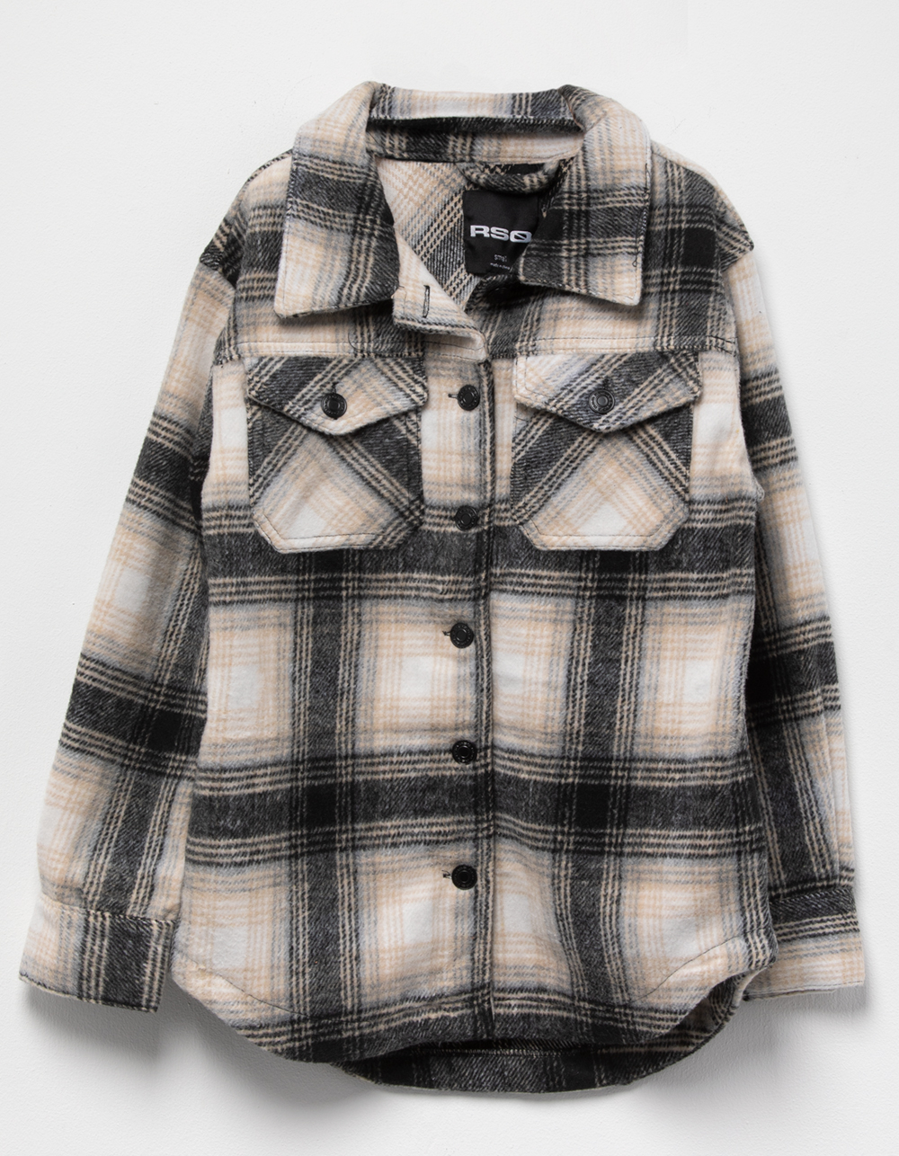 RSQ Girls Plaid Oversized Shacket - BLACK COMBO | Tillys