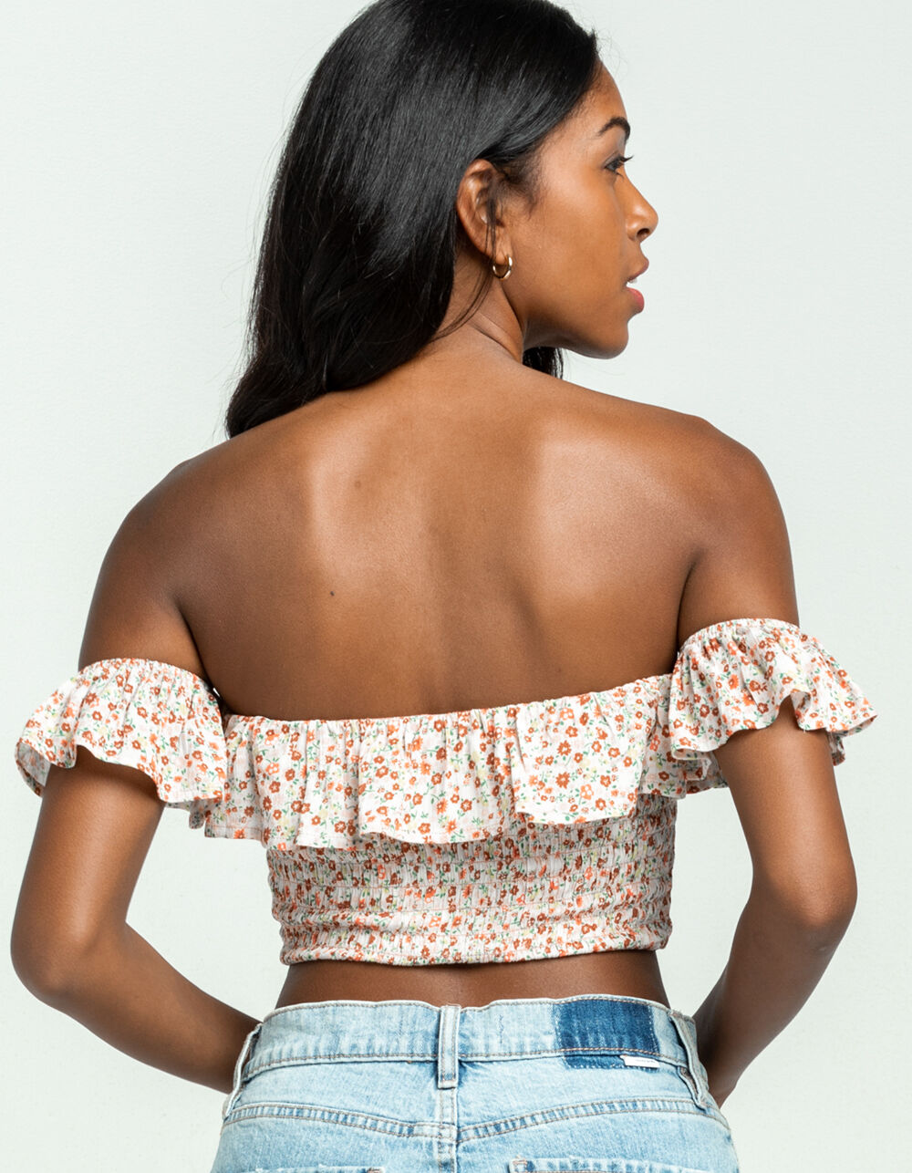 SKY AND SPARROW Off The Shoulder Multi Smock Crop Top - MULTI | Tillys