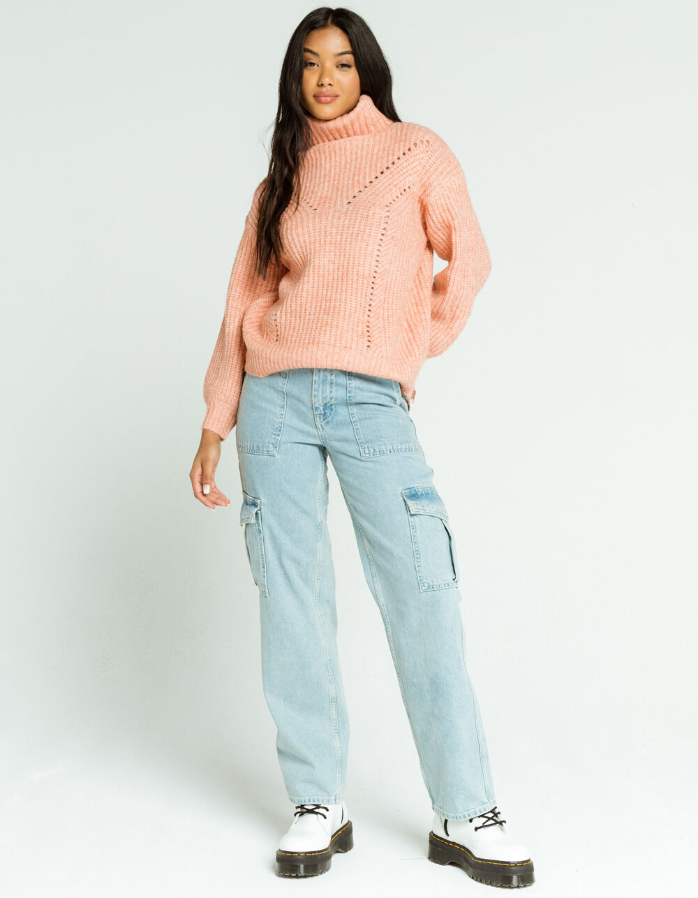 LUMIERE Transfer Stitch Turtleneck Womens Coral Sweater - CORAL | Tillys