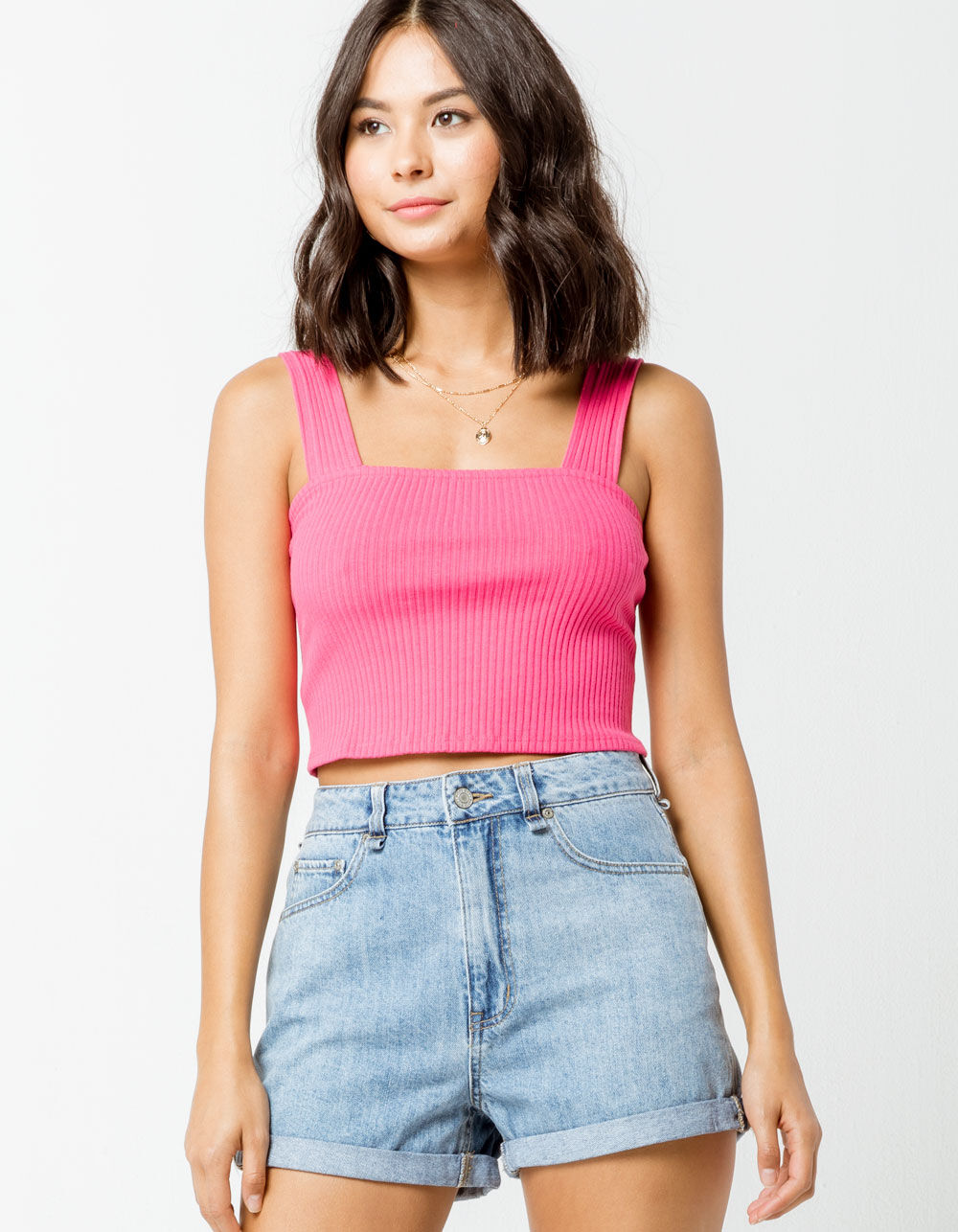 FULL TILT Square Neck Pink Womens Crop Tank Top - PINK | Tillys