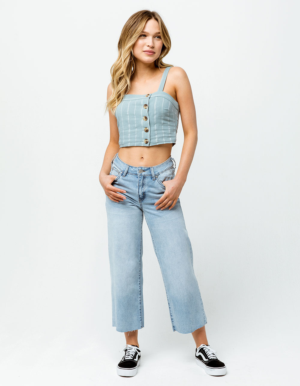 SKY AND SPARROW Asymmetric Button Front Sage Womens Cami - SAGE | Tillys