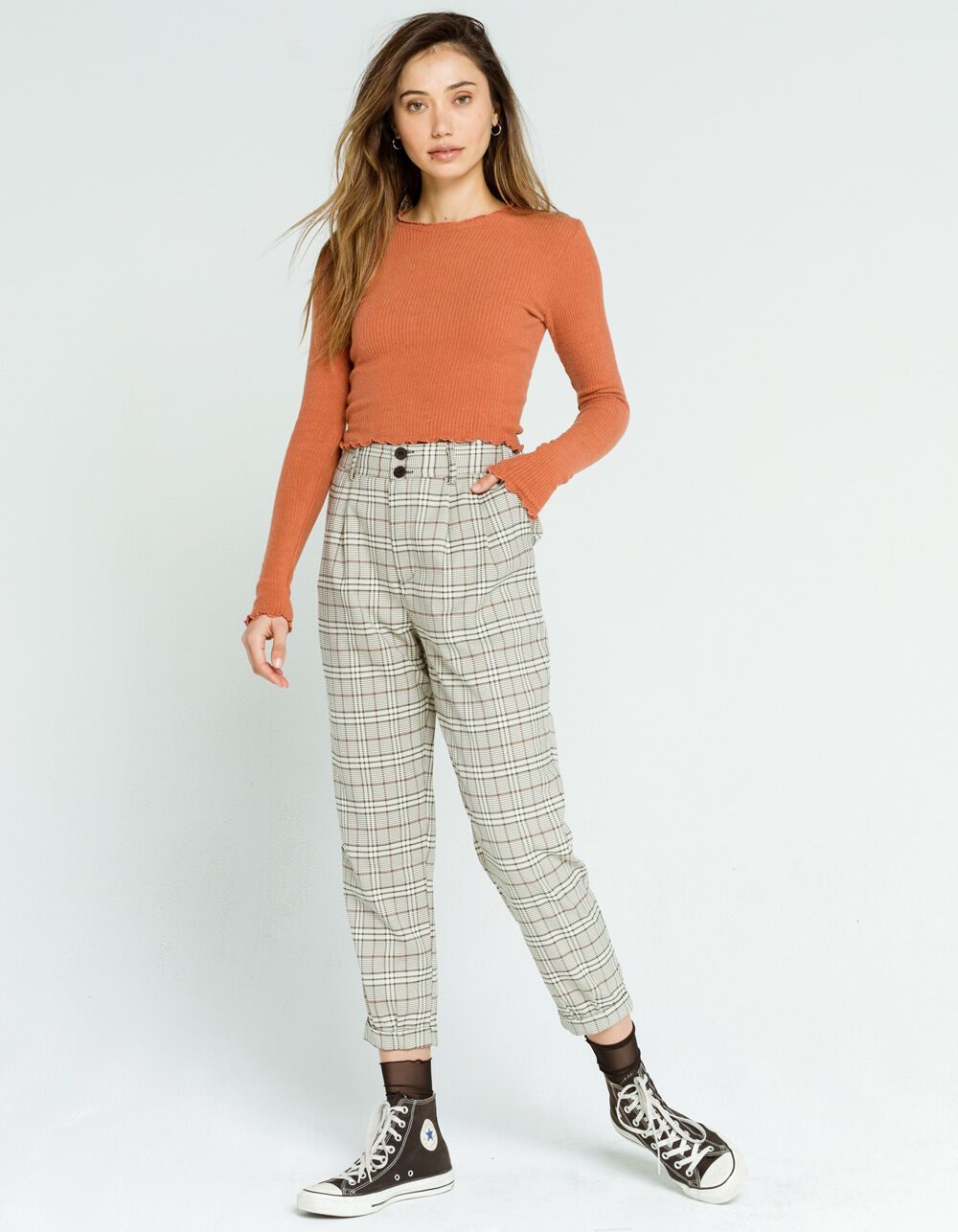 SKY AND SPARROW Brushed Knit Womens Rust Baby Tee - RUST | Tillys