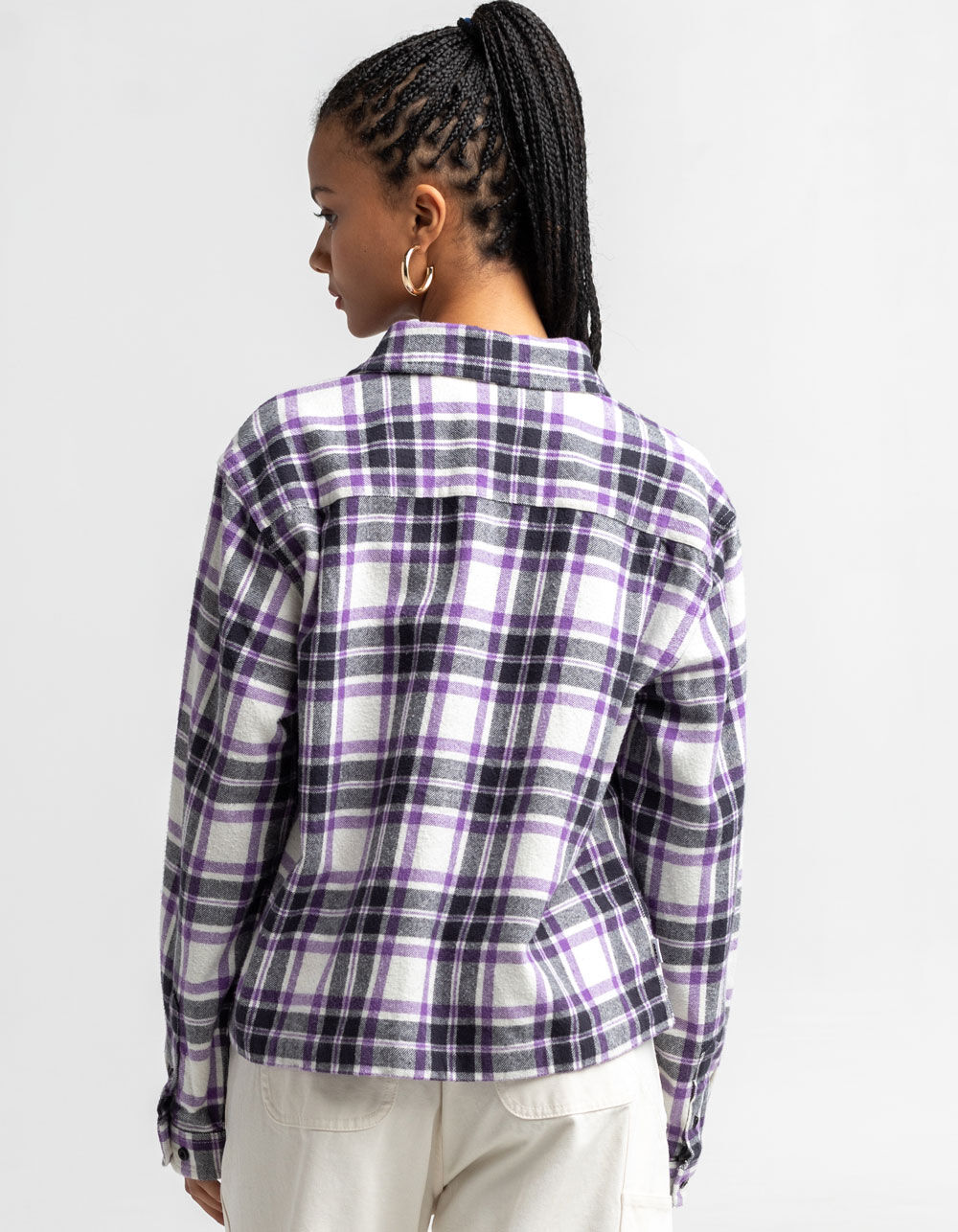OBEY Camille Womens Crop Flannel Shirt - PURLE/WHITE/BLACK | Tillys