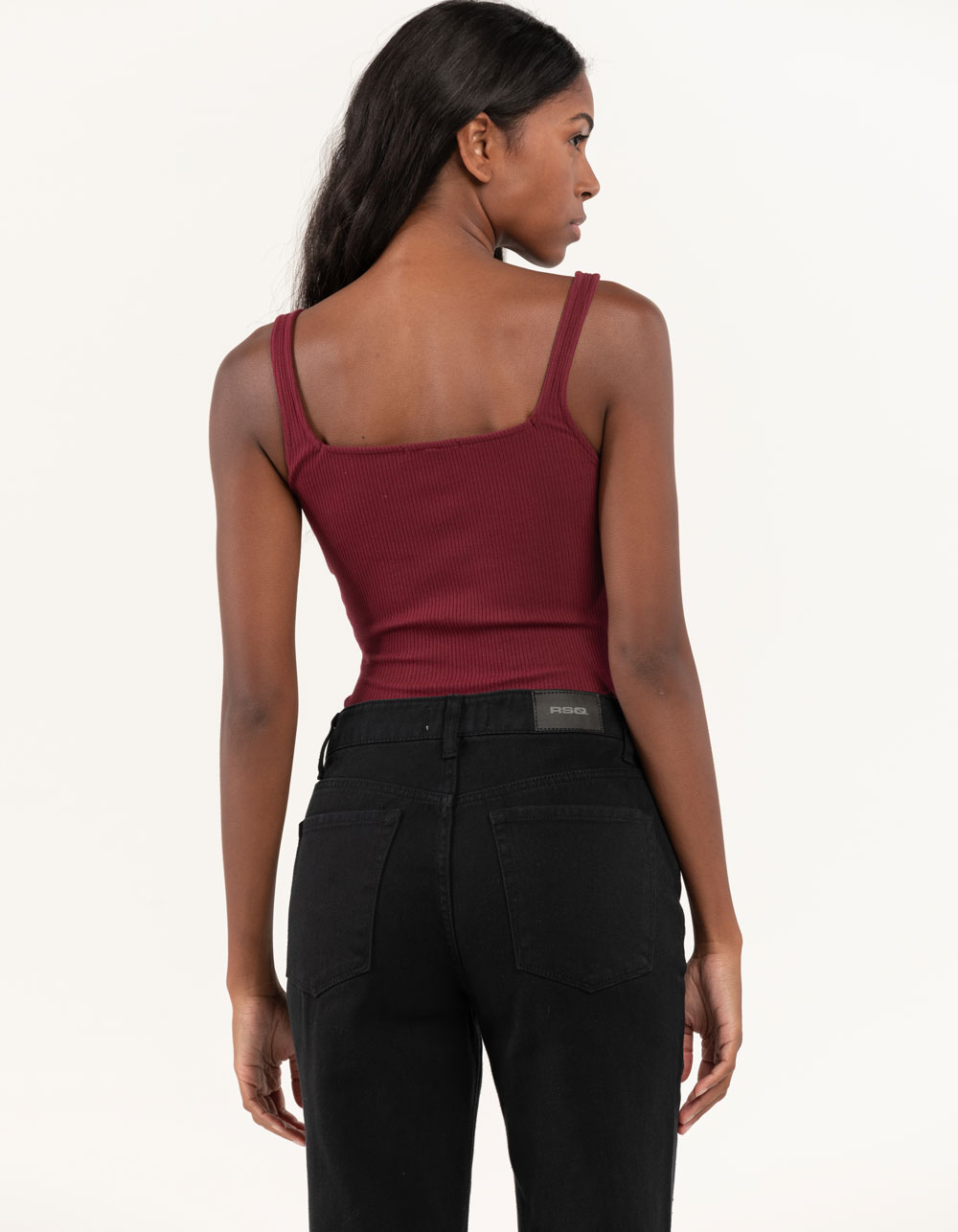 RSQ Womens Square Neck Tank Bodysuit - BURGUNDY | Tillys