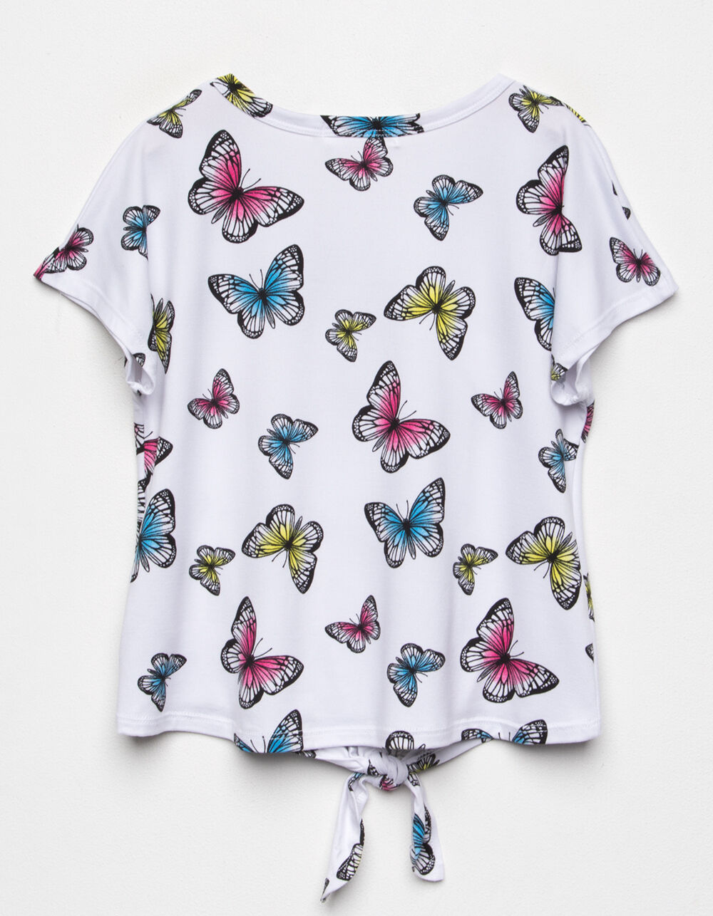 FULL CIRCLE V Neck Girls Tie Front Tee - WHITE COMBO | Tillys