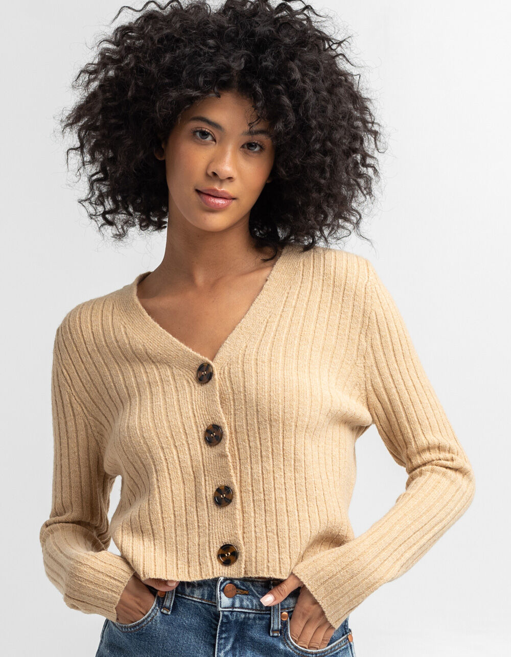FULL CIRLCE TRENDS Ribbed Womens Cardigan - TAN | Tillys