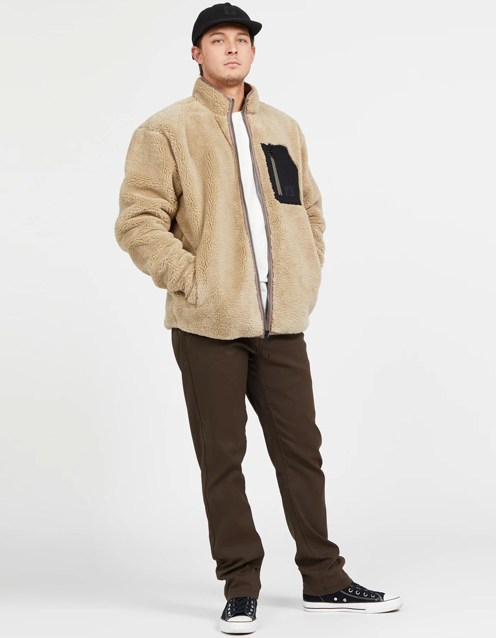 VOLCOM Muzzer Fuzzar Mens Fleece Zip-Up Jacket - KHAKI | Tillys