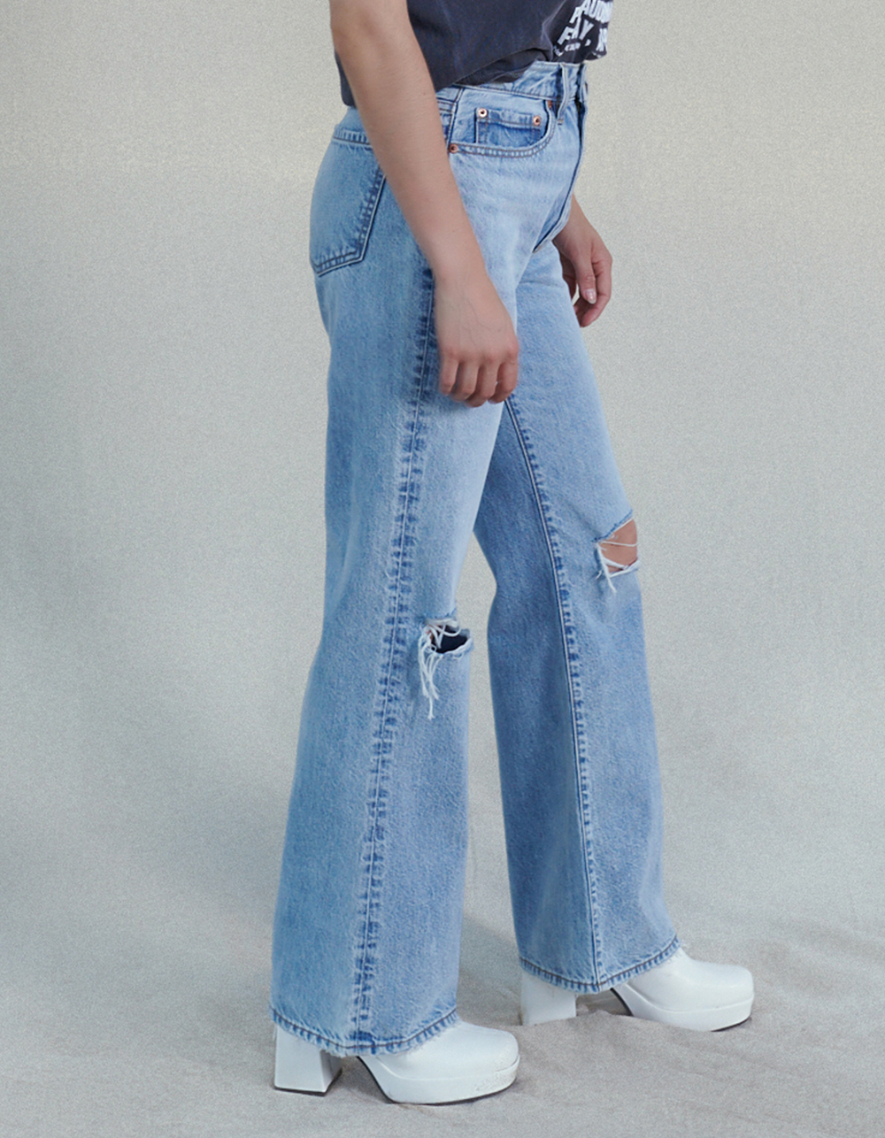 DAZE DENIM Far Out Womens High Rise Wide Leg Jeans - LIGHT DESTRUCT ...