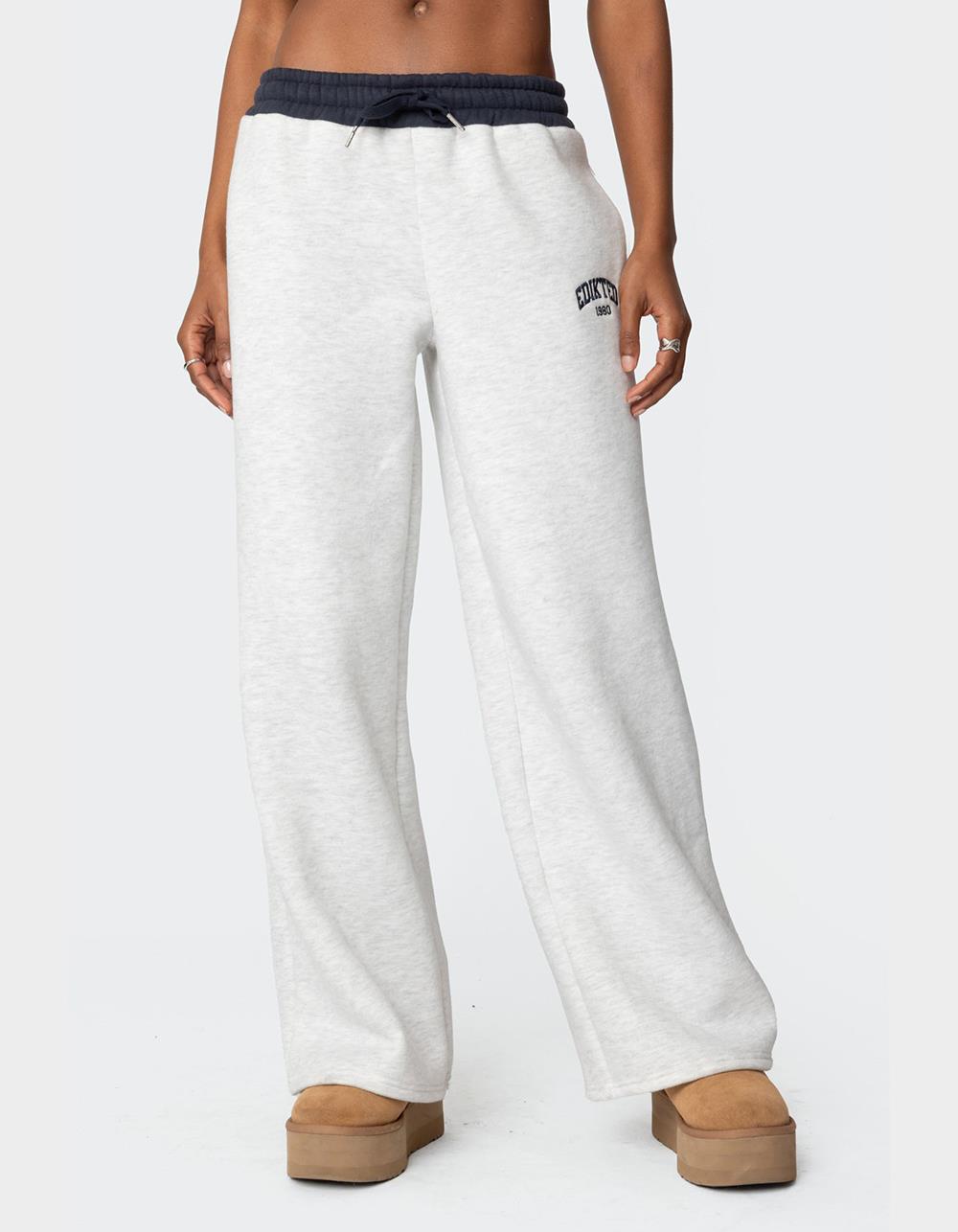 EDIKTED Edikted Contrast Embroidered Sweatpants - GRAY | Tillys