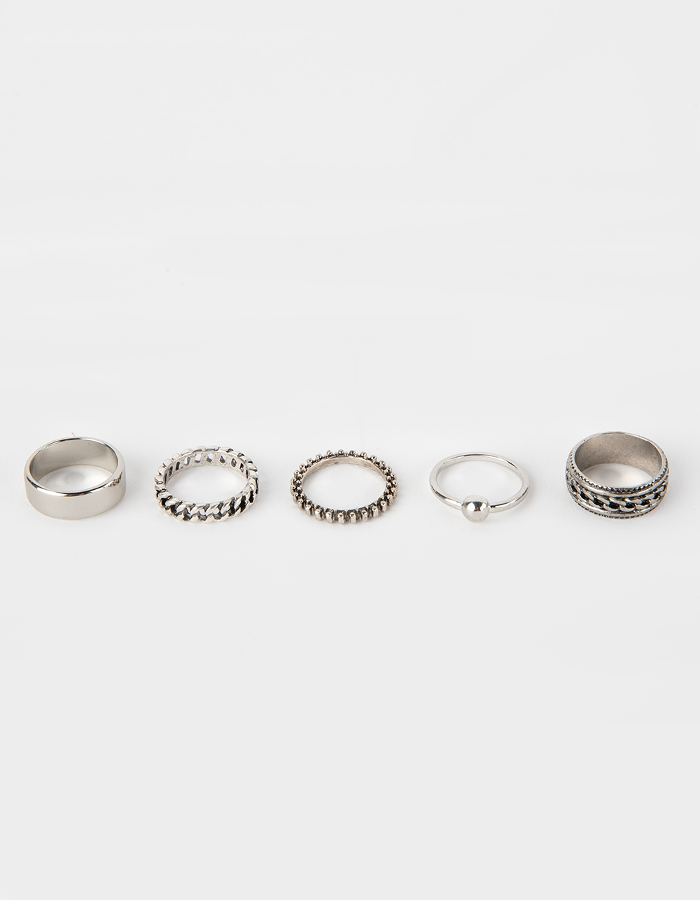 RSQ 5 Pack Textured Ring Set - SILVER | Tillys