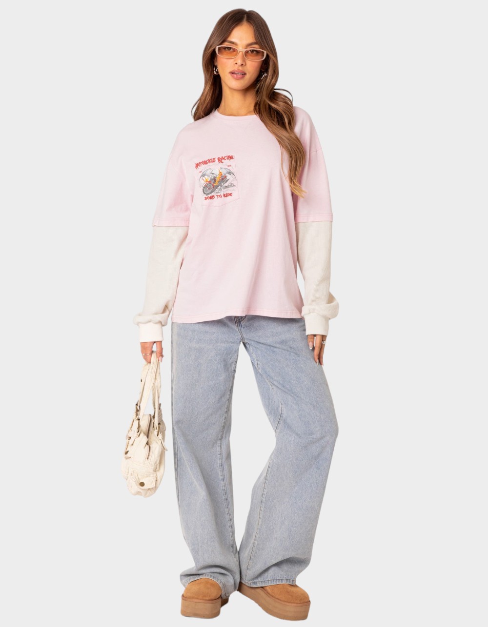 EDIKTED Racing Oversized Layered Tee - LIGHT PINK | Tillys