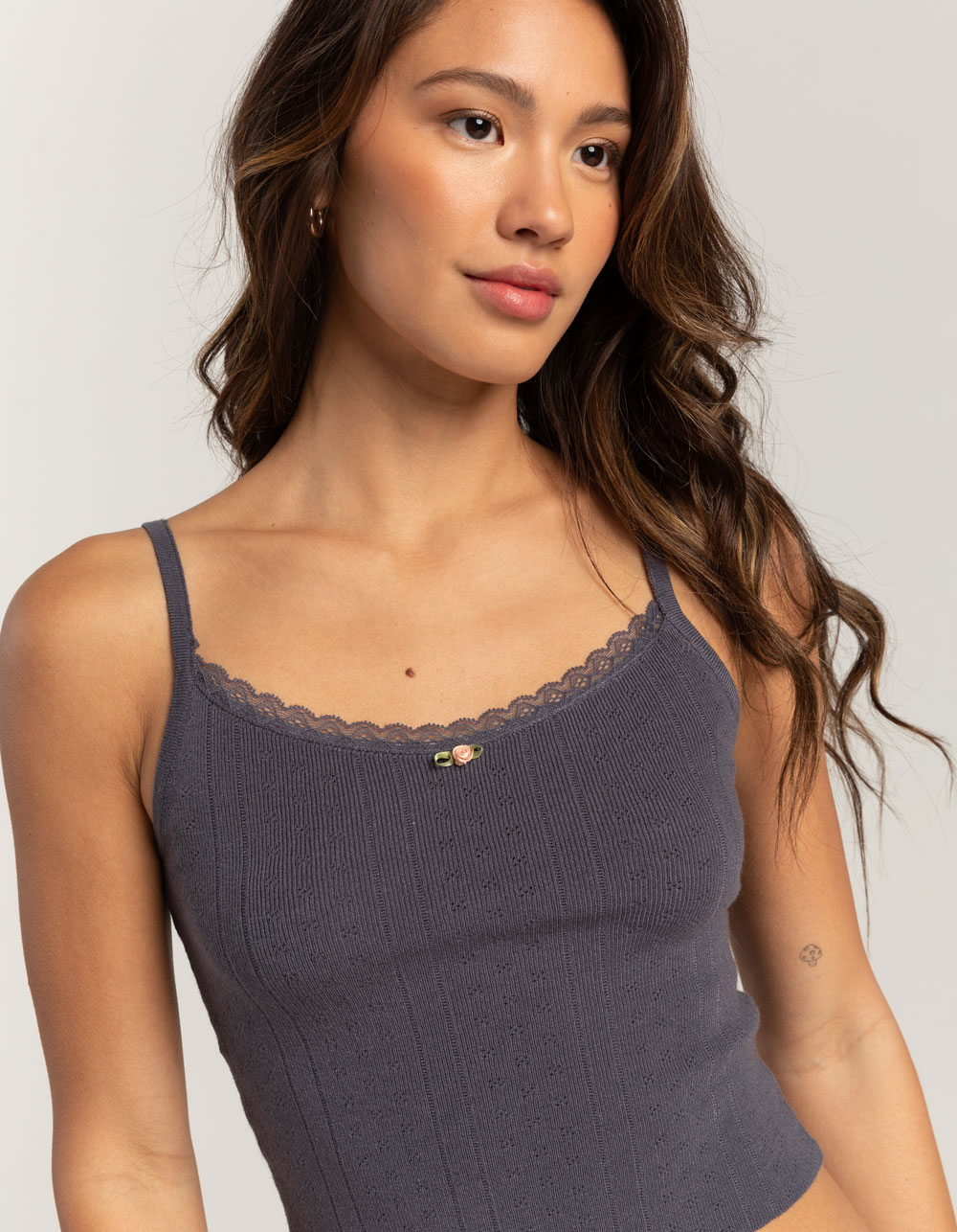RSQ Womens Pointelle Lace Trim Cami - SLATE | Tillys