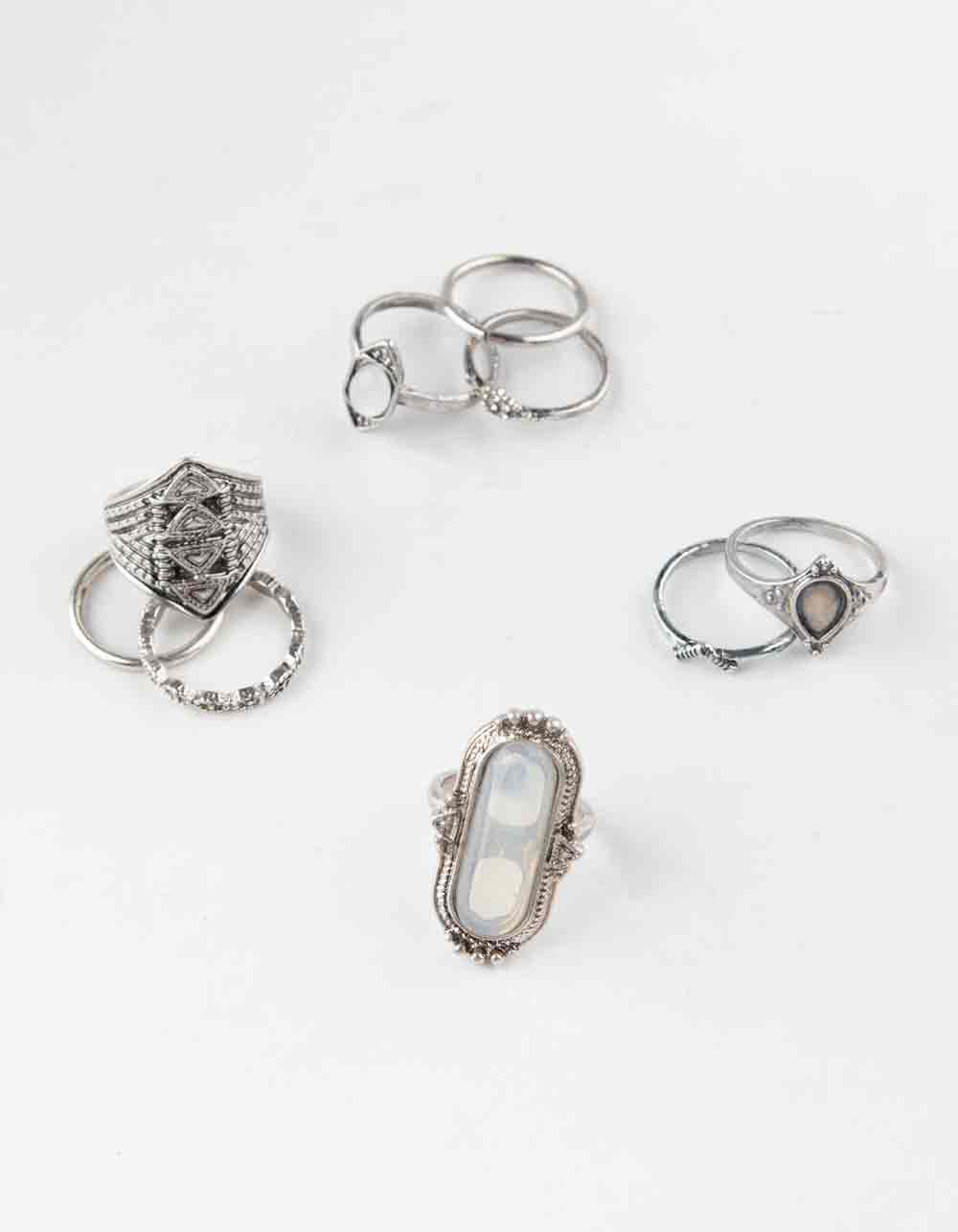 FULL TILT 9 Piece White Stone Ring Set - SILVER | Tillys