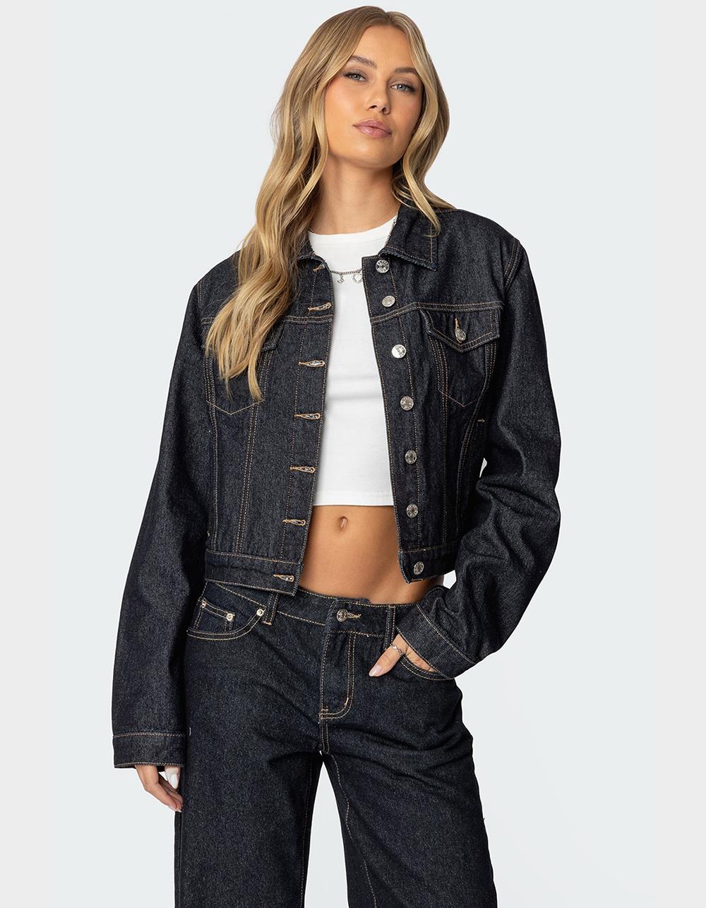 EDIKTED Barb Denim Jacket - DARK BLUE | Tillys
