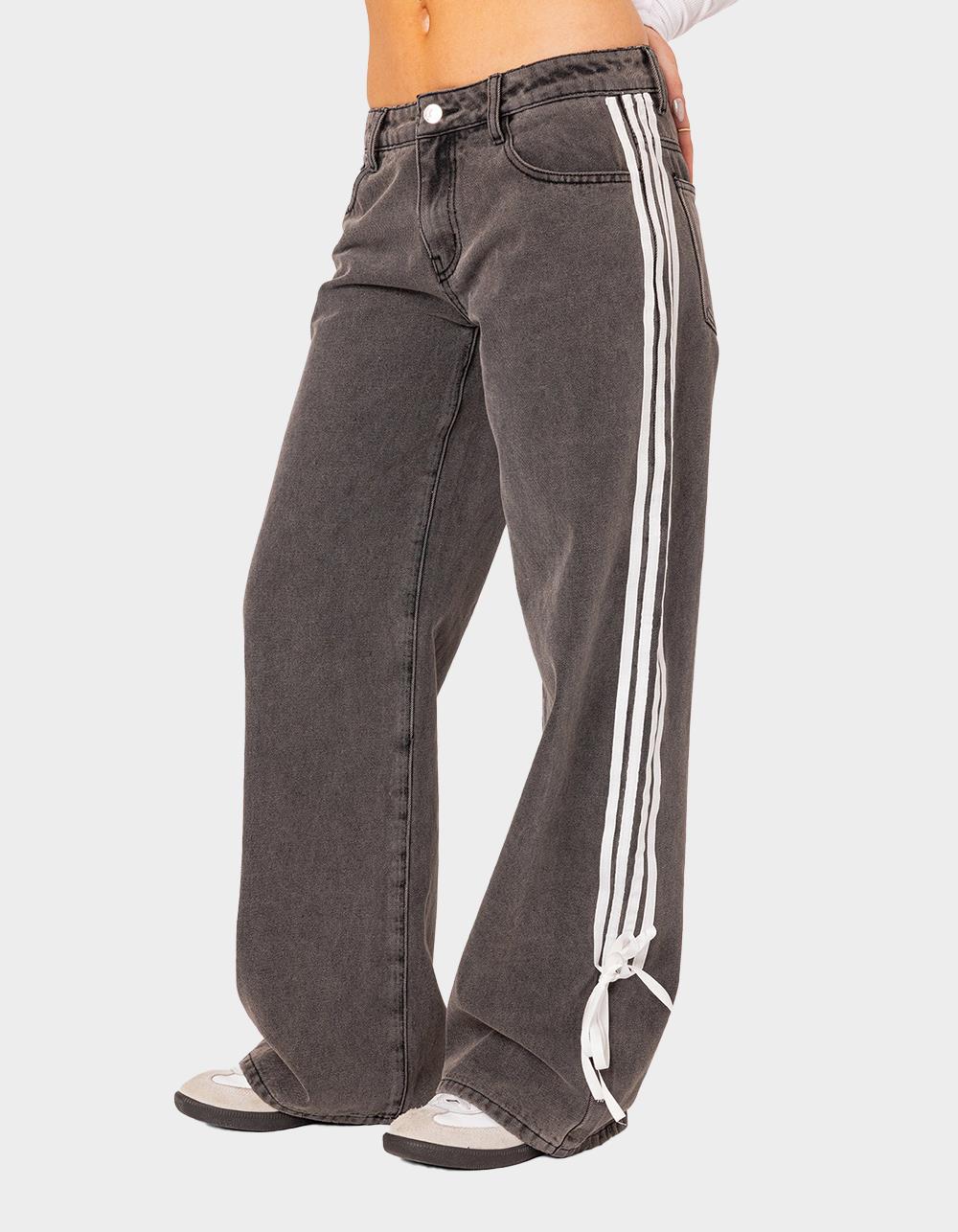 EDIKTED Washed Low Rise Ribbon Jeans - GRAY | Tillys