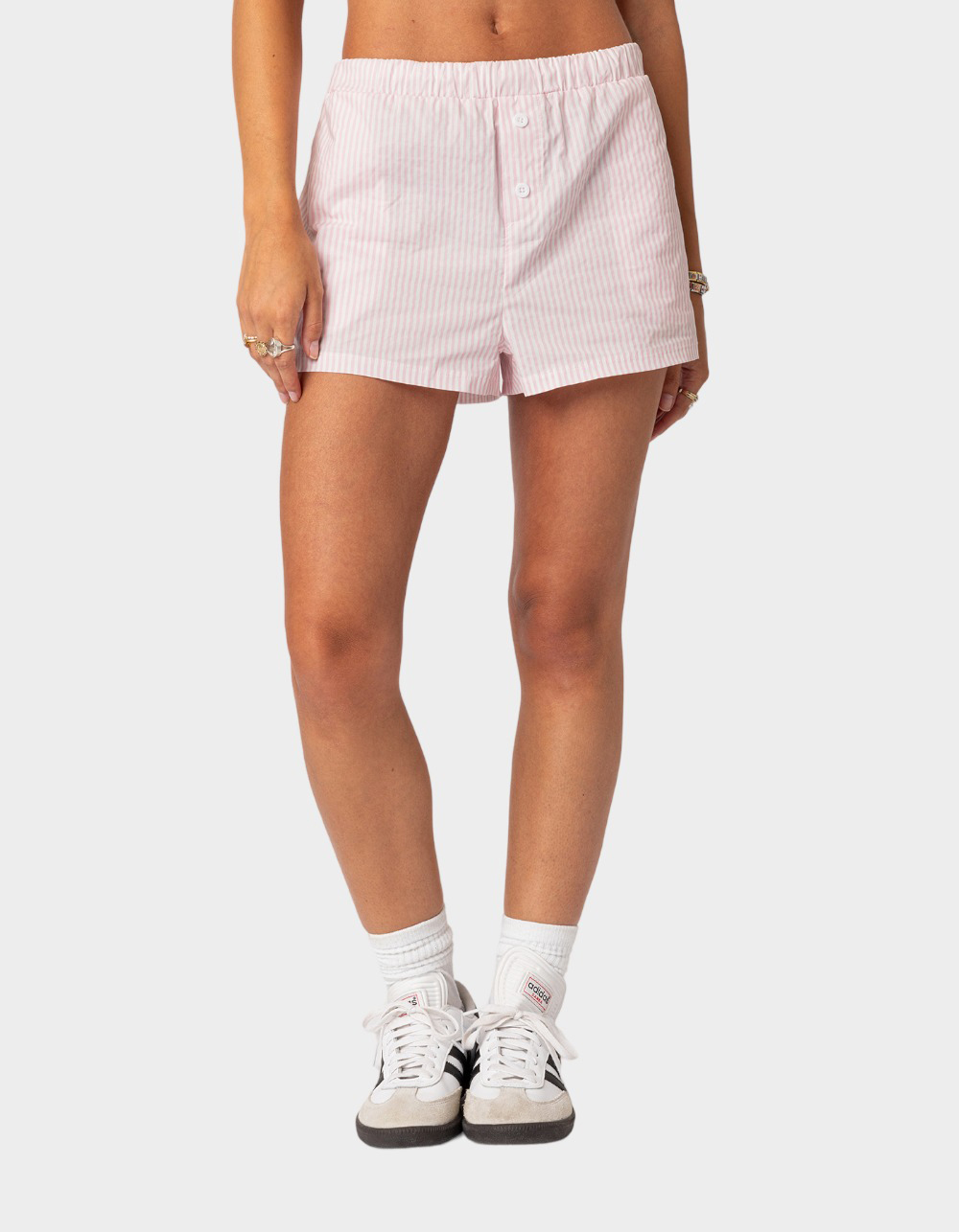 EDIKTED Pinstripe Womens Boxer Shorts - PINK | Tillys