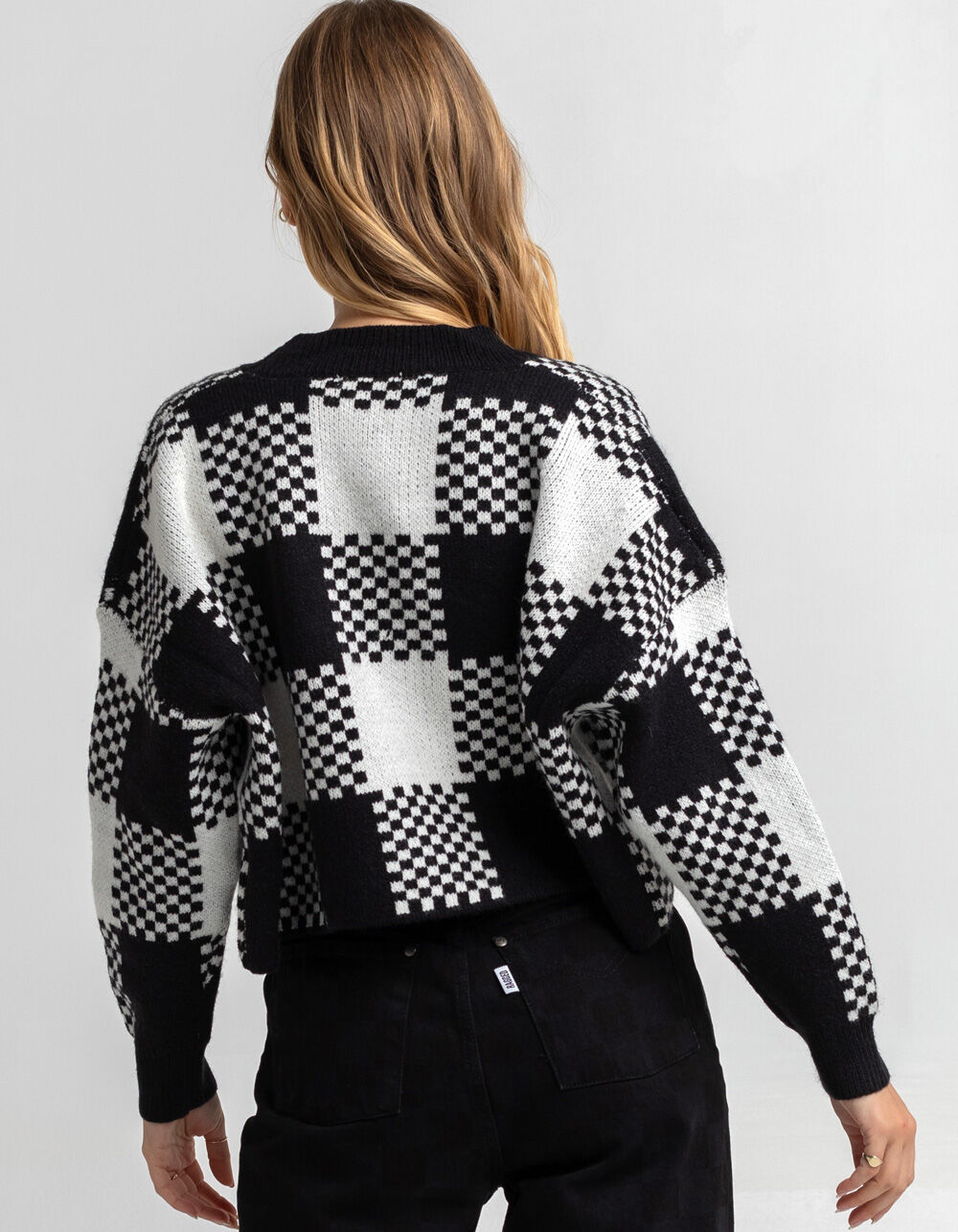 TIMING Plaid Womens Crop Cardigan - BLACK/WHITE | Tillys